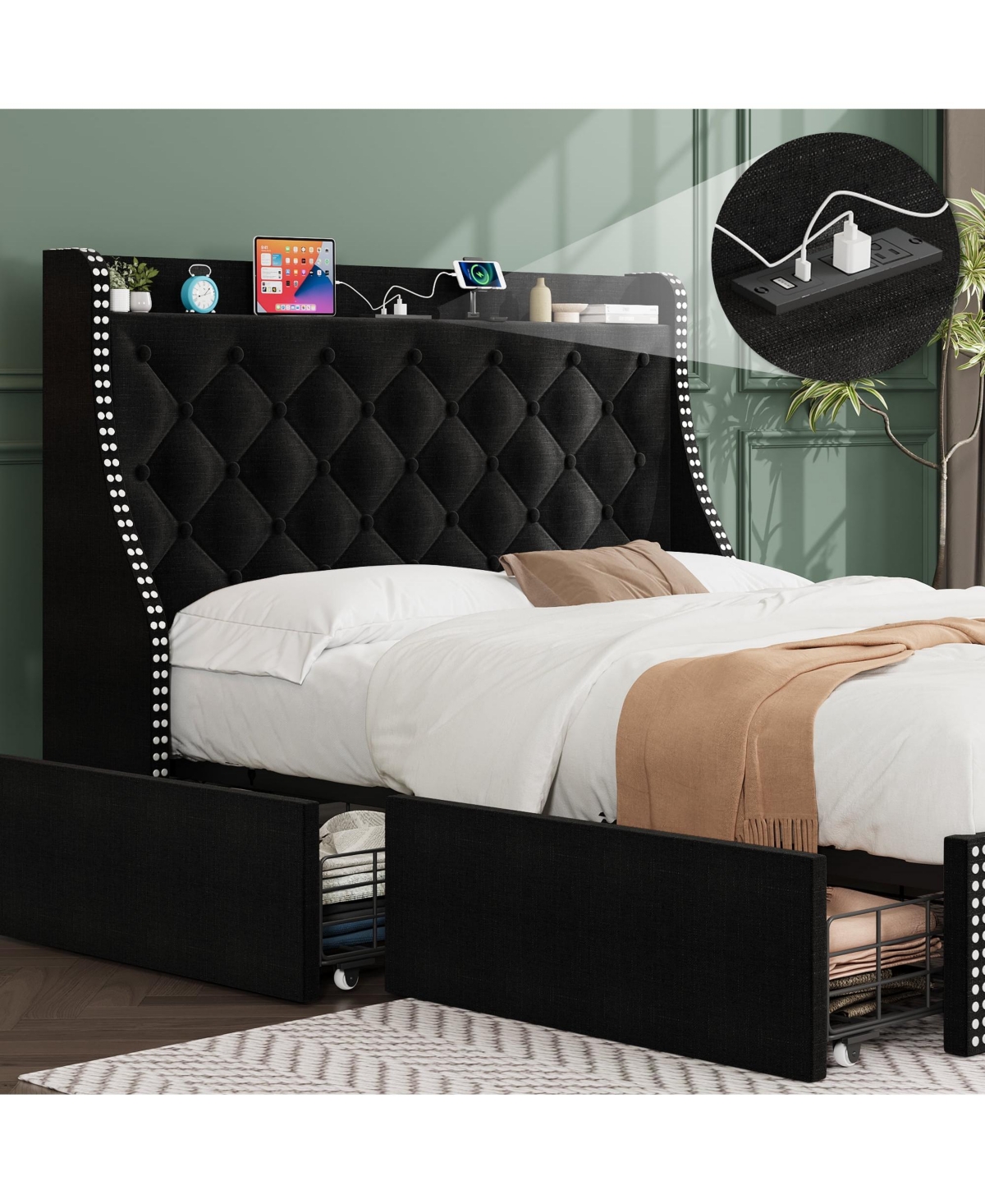 Click here for gaomon Full Bed Frame with Wingback Headboard & 4... prices