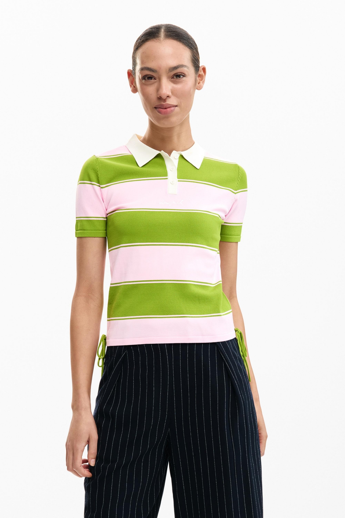 Click here for Desigual Womens Polo shirt with ties - Pink prices