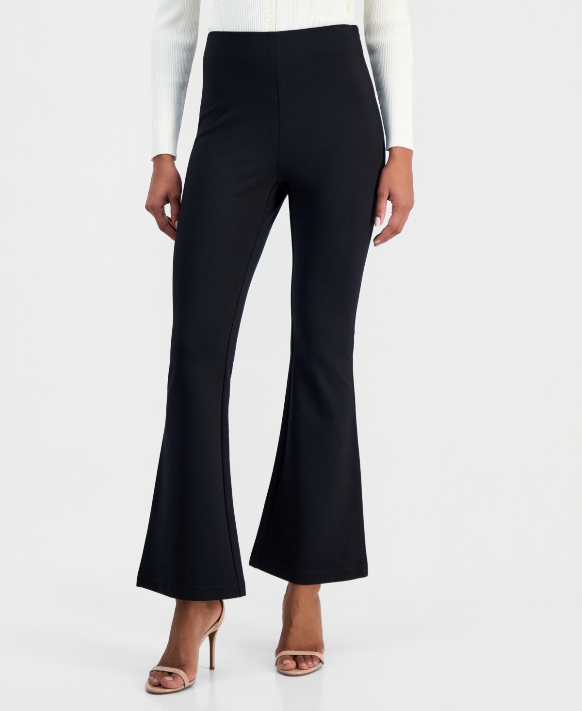 I.n.c. International Concepts Womens High-Rise Ponte Flare-Hem Pants  Created for Macys - Deep Black