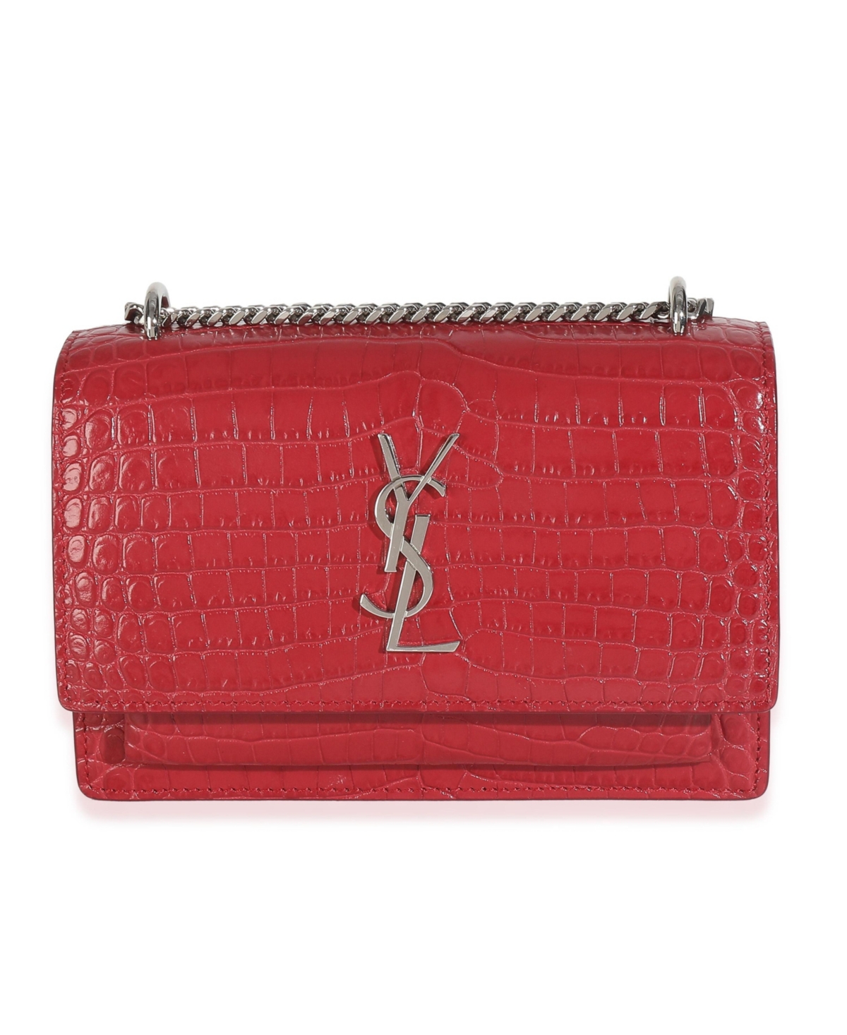 Click here for Pre-Owned Saint Laurent Red Calfskin Crocodile Emb... prices