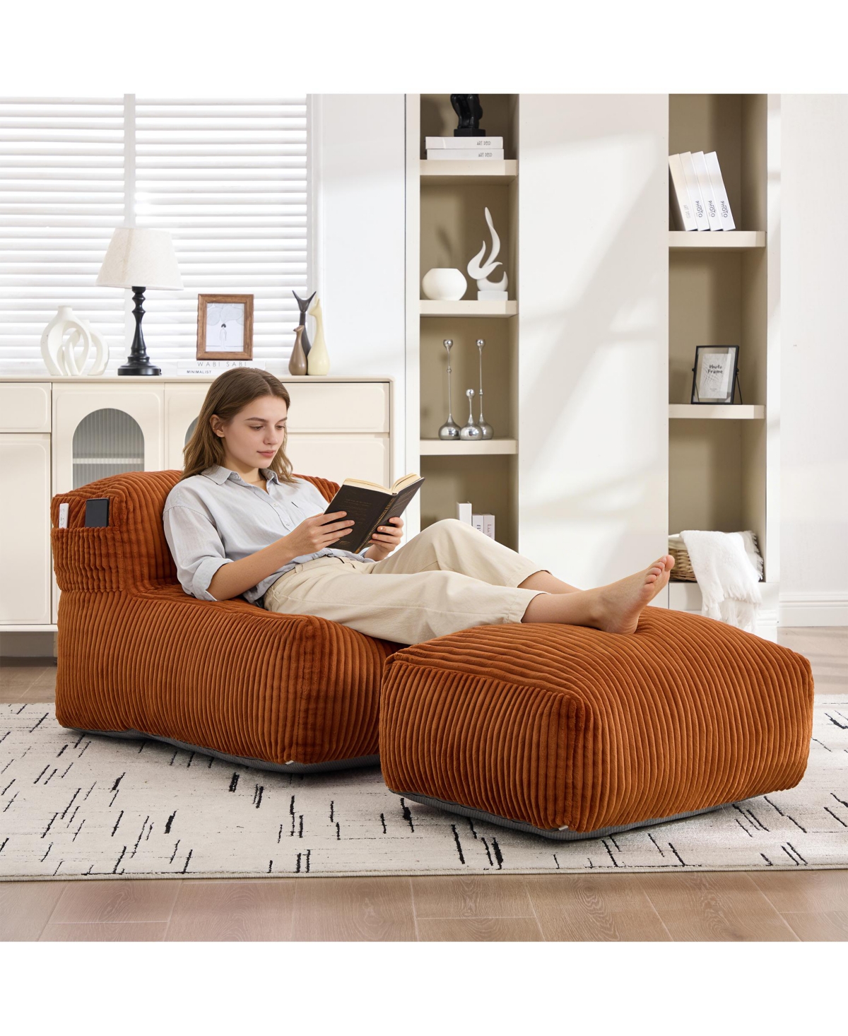 Click here for Rainsken Corduroy Bean Bag Chair with Ottoman  Lar... prices