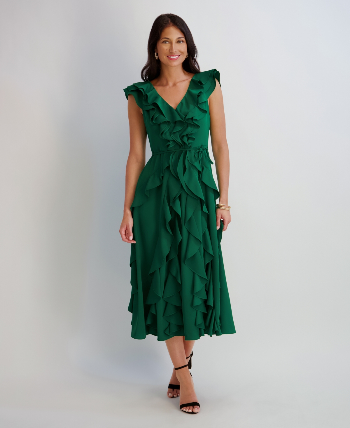 Click here for Kensie Womens Silky Woven Ruffle Midi Dress - Trop... prices