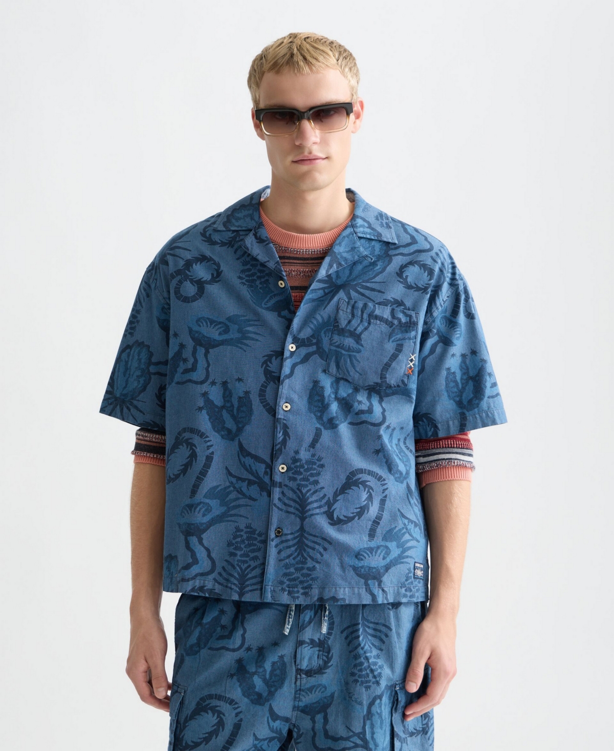 Click here for Scotch & Soda Mens Chambray Printed Shirt - Navy prices