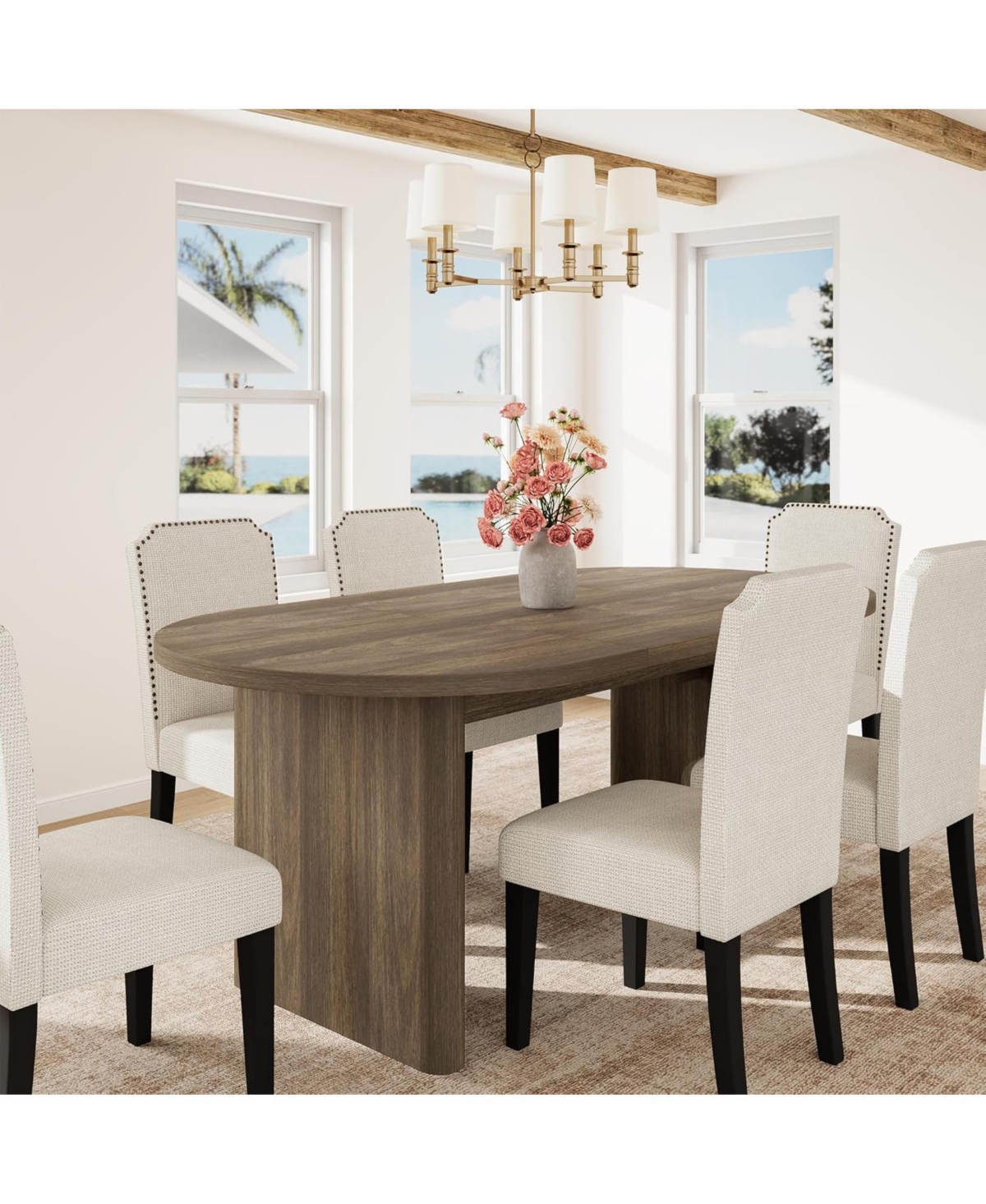 Click here for gaomon 70.8 Inch Oval Dining Table with Upholstere... prices
