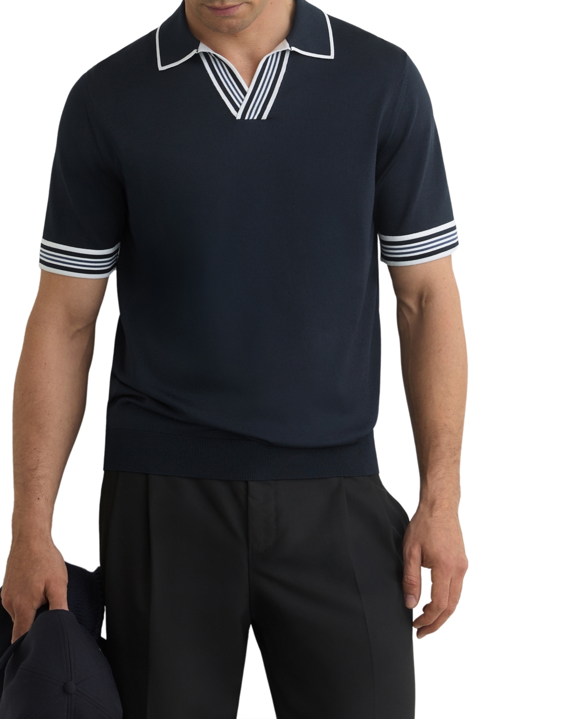 Click here for Reiss Mens Tipped Open-Collar Knitted Polo Shirt -... prices