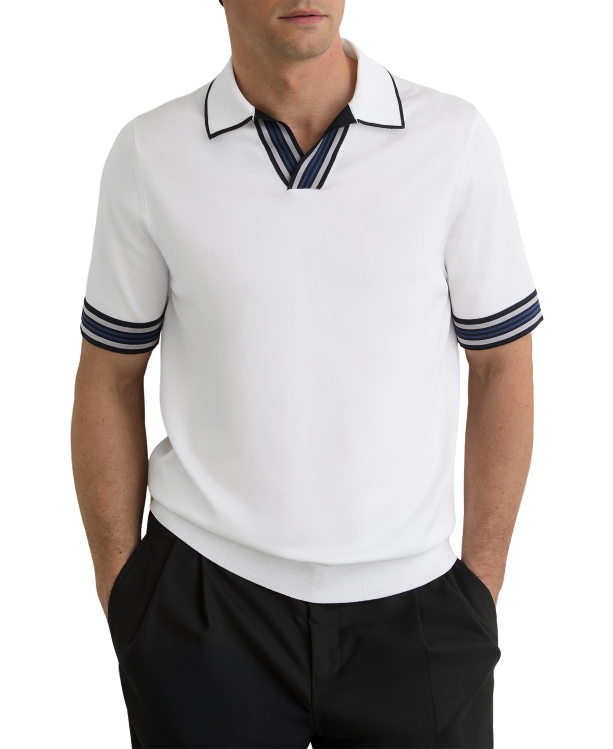 Click here for Reiss Mens Tipped Open-Collar Knitted Polo Shirt -... prices