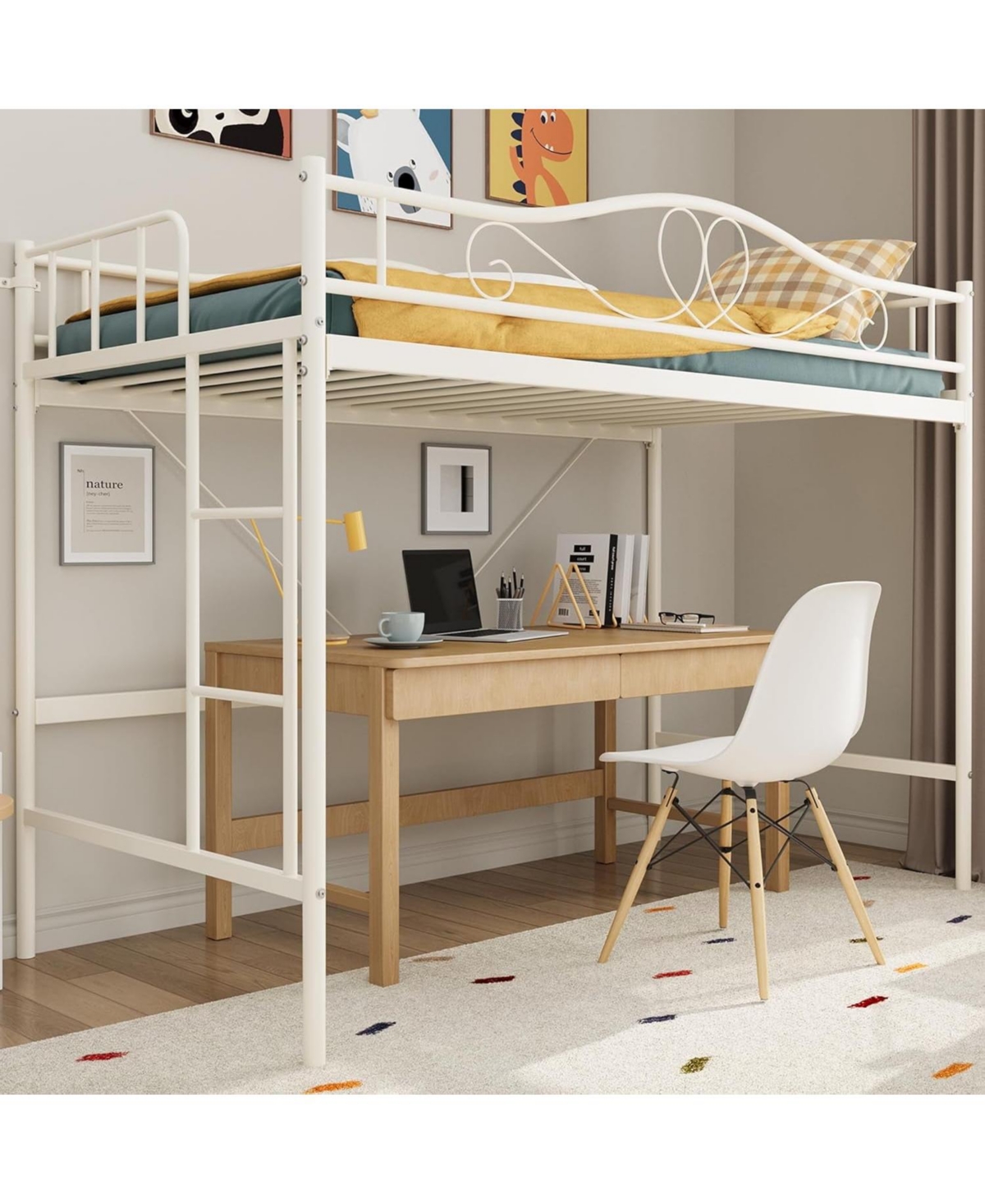 Click here for gaomon Metal Loft Bed with Ladder Guardrail Heavy... prices