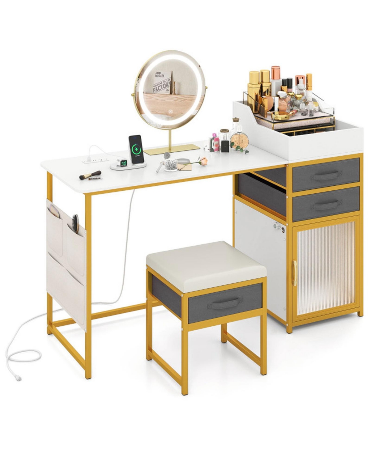 Click here for Gouun 55 in Vanity Desk with Rotatable Lighted Mir... prices