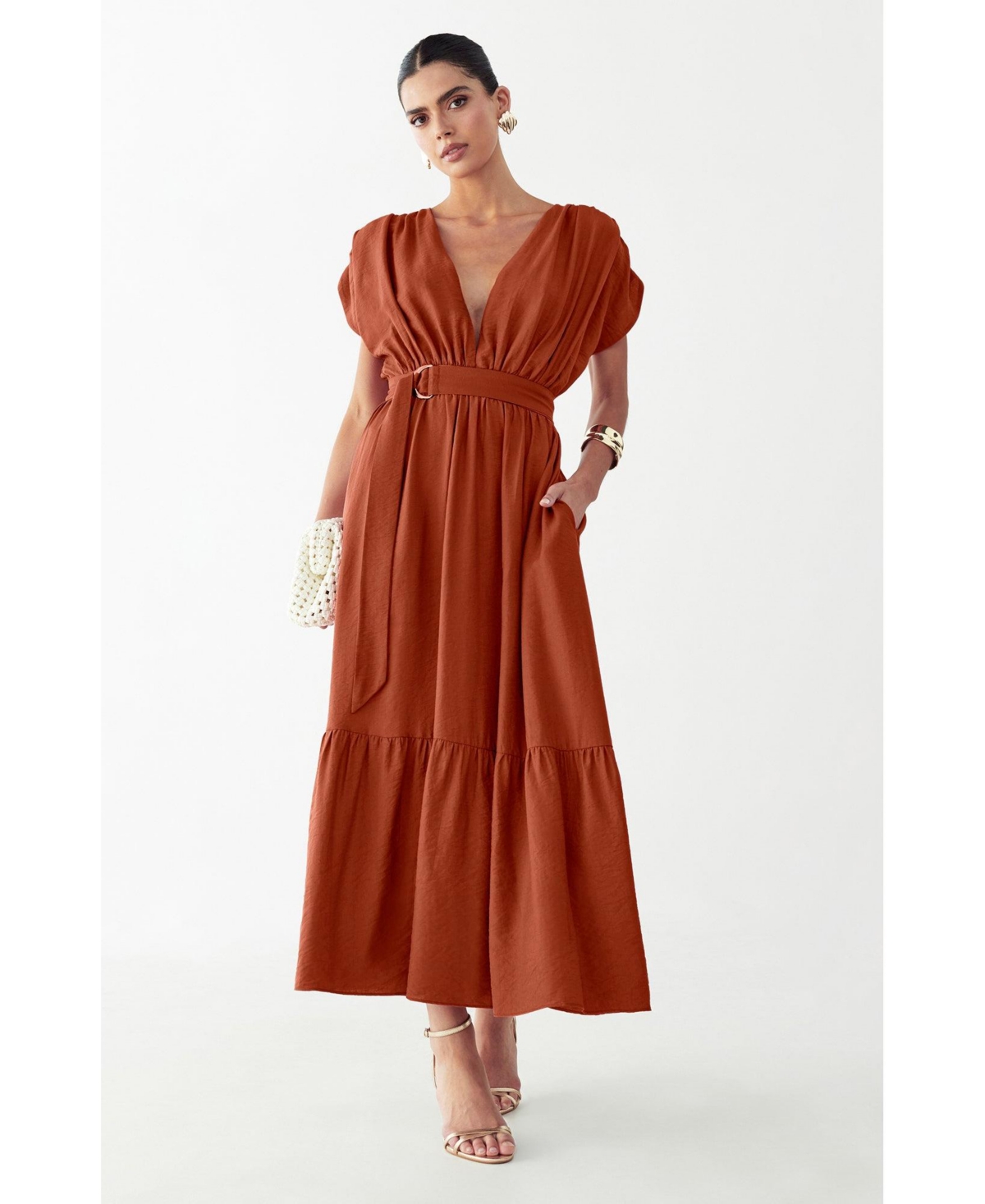 Click here for St Mrlo Womens Este Midi Dress - Rust prices