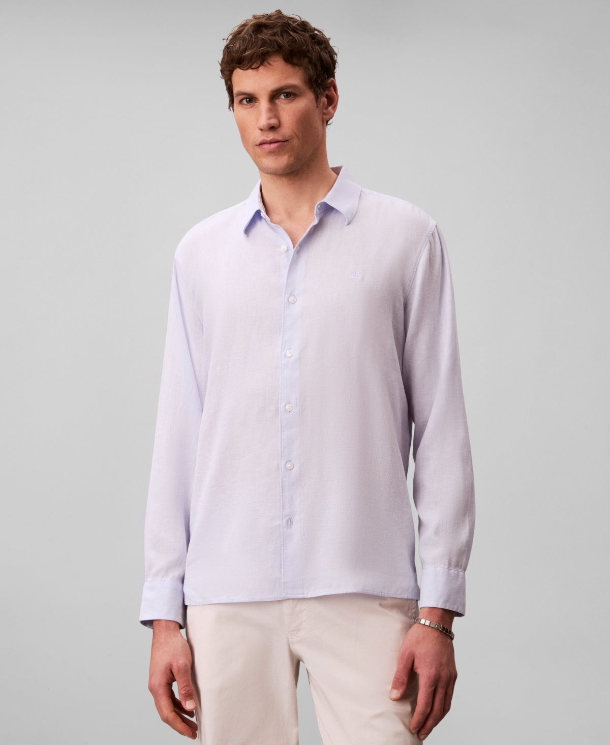 Click here for Calvin Klein Mens Solid Linen-Blend Shirt - Heaven... prices