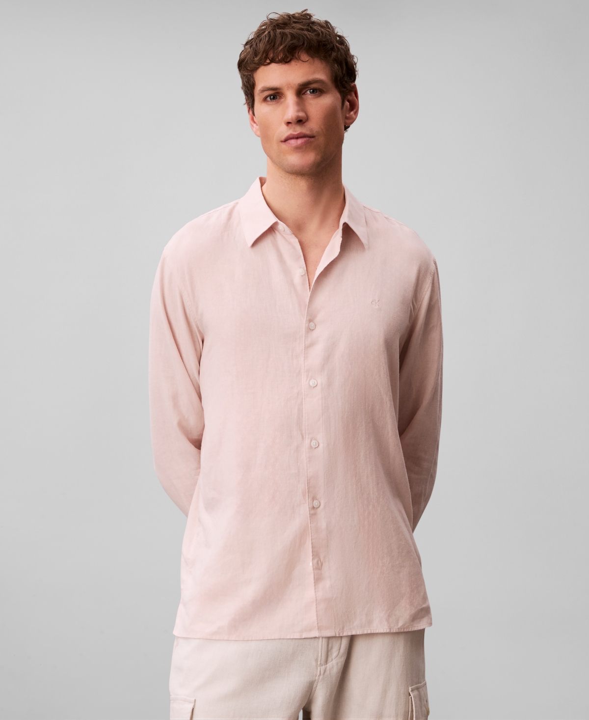 Click here for Calvin Klein Mens Solid Linen-Blend Shirt - Prairi... prices