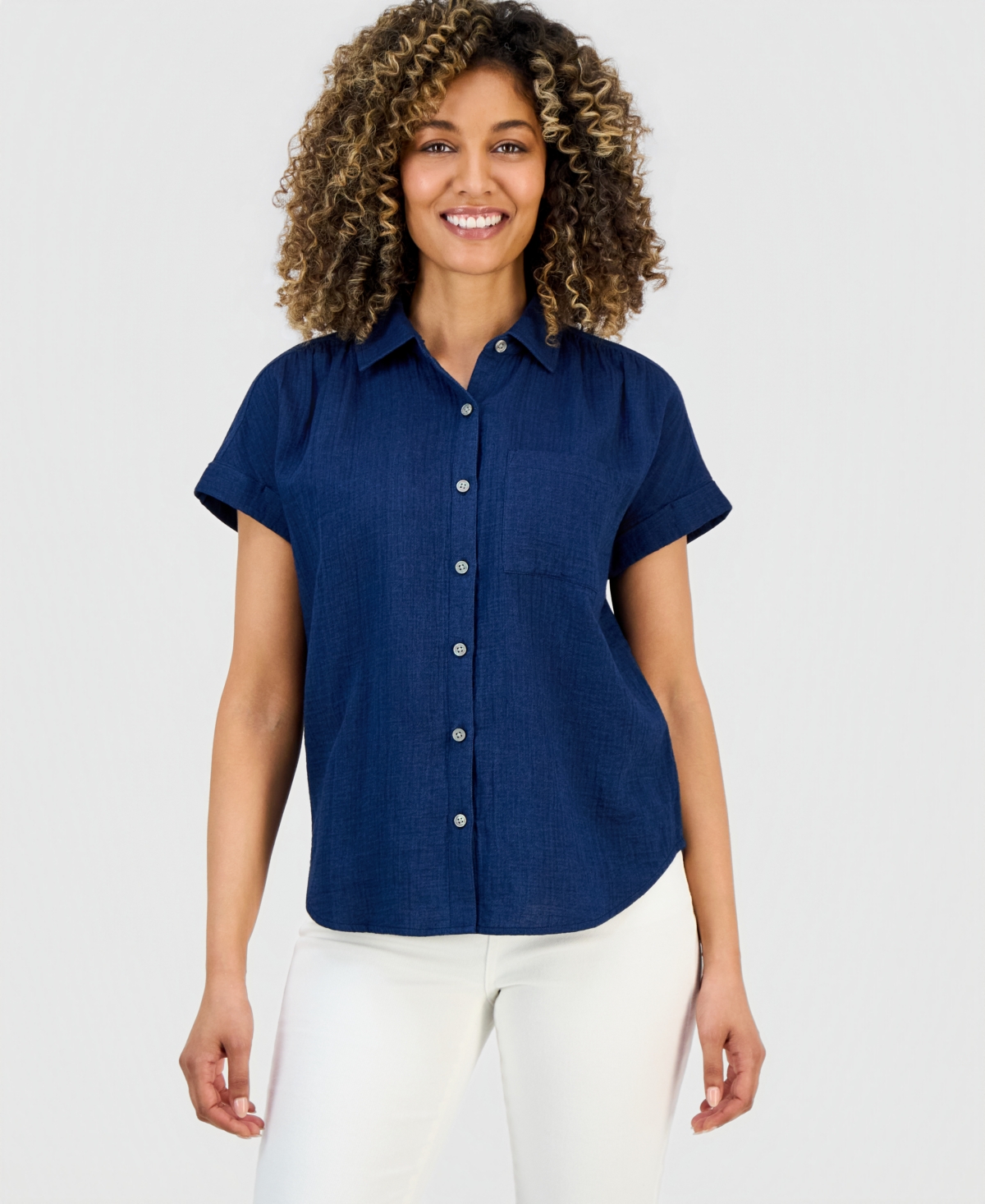 Click here for Style & Co Petite Button-Up Cotton Camp Shirt  Mac... prices
