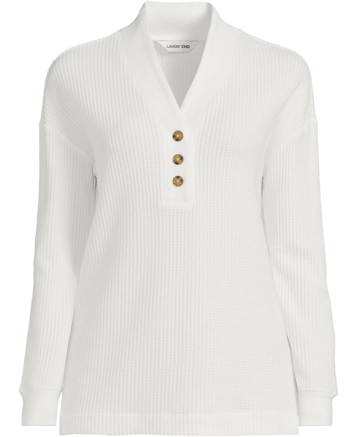 Click here for Lands End Womens Long Sleeve Waffle Shawl Collar H... prices