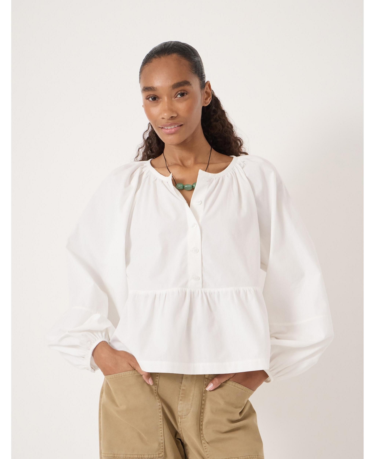 Click here for Hush Womens Beck Cotton Peplum Blouse - White prices