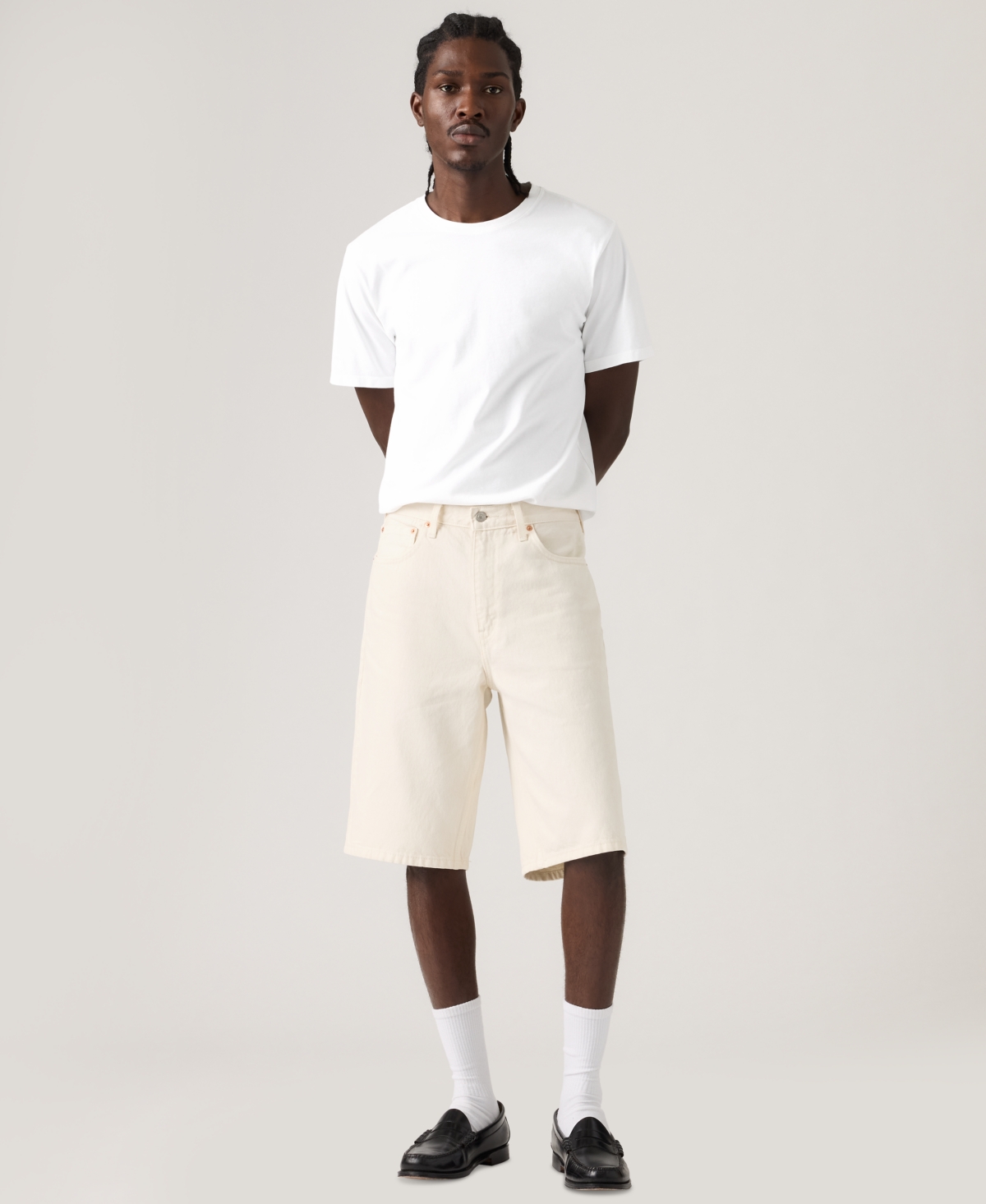 Click here for Levis Mens 469 Loose 12 Jean Shorts - Ecru prices