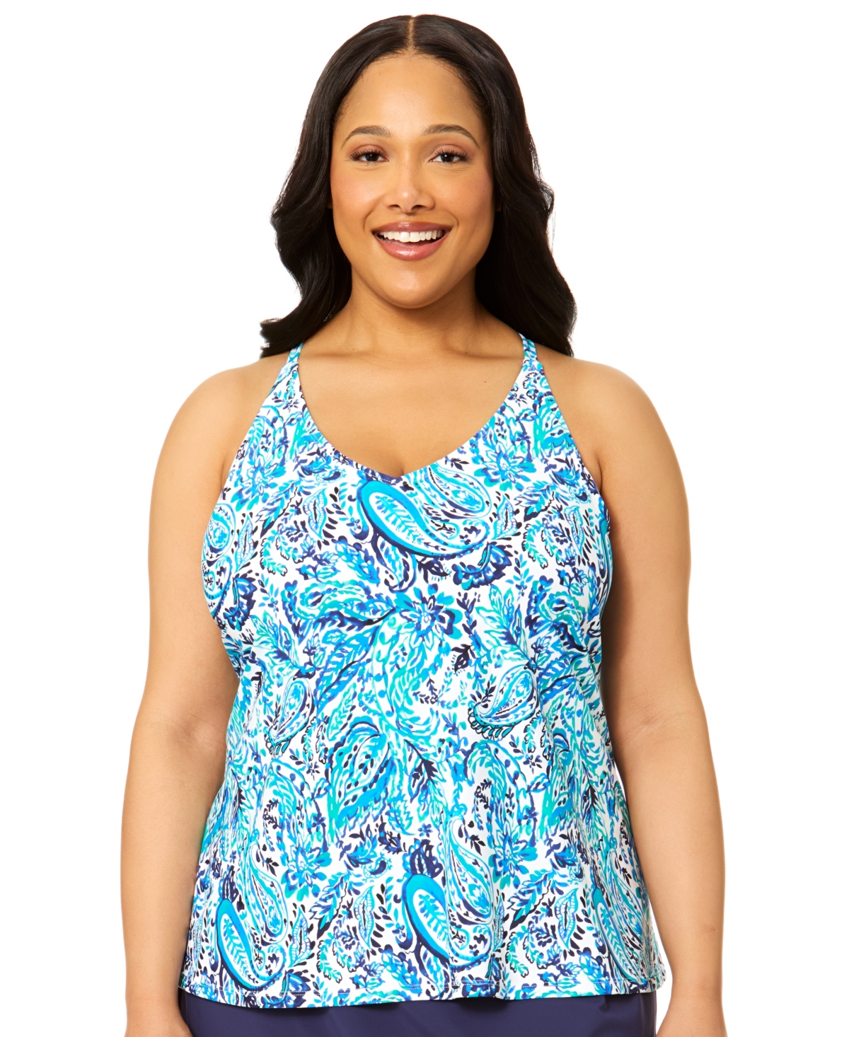 Click here for Island Escape Plus Size Printed V-Neck Underwire T... prices