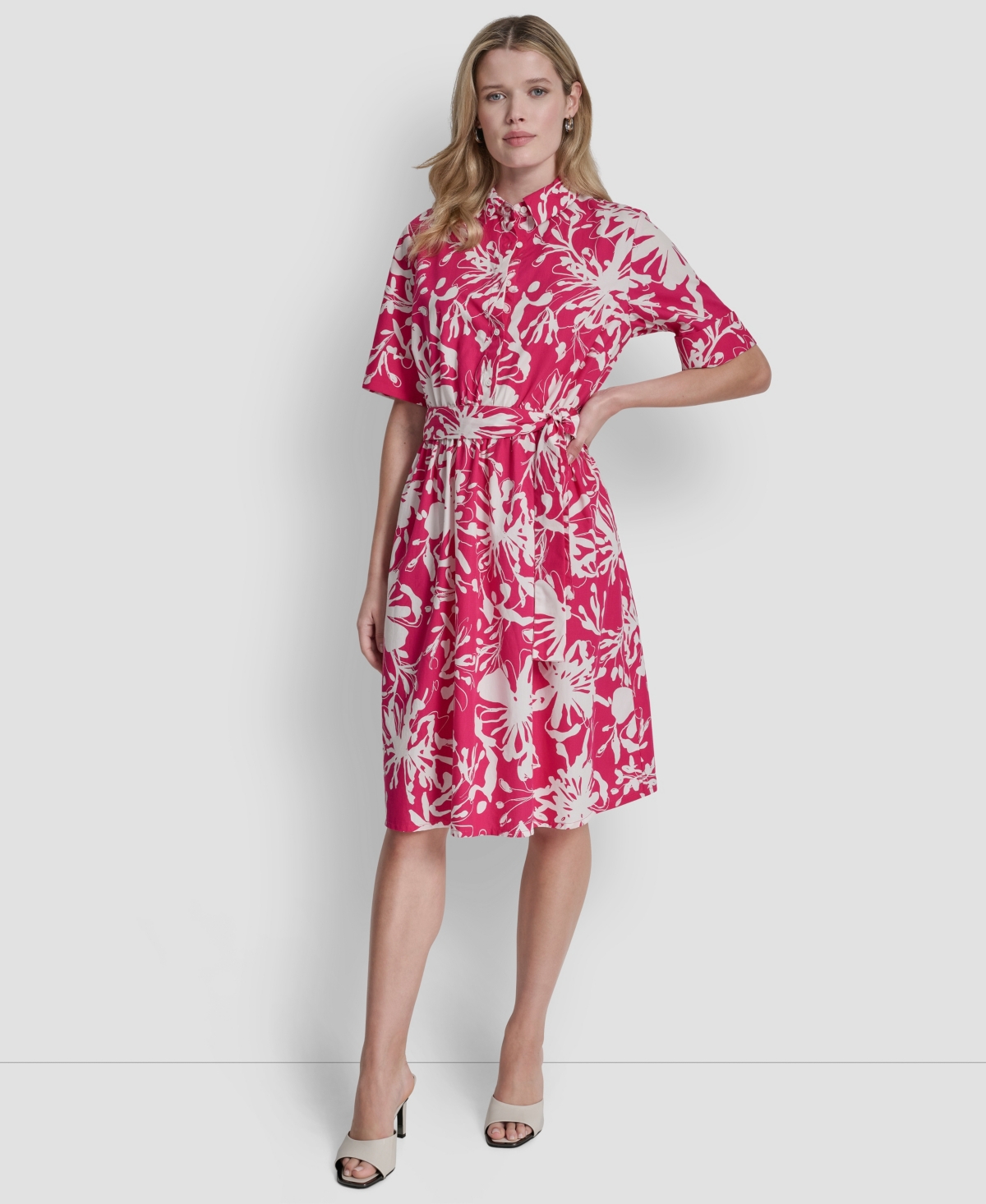 Click here for Dkny Womens Collared Floral-Print Cotton Dress - H... prices