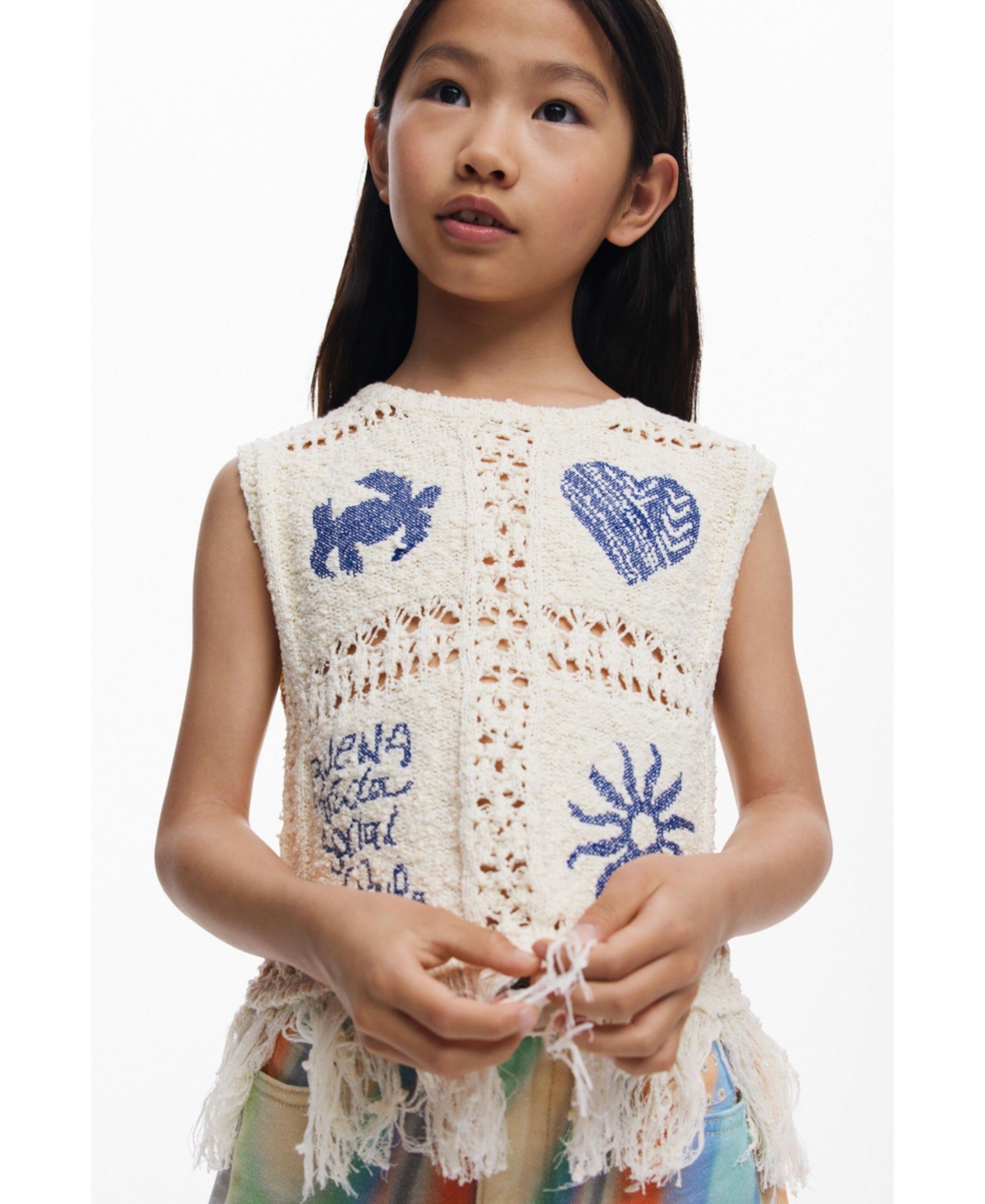 Click here for Desigual Girls Girlss Crochet sweater with fringes... prices