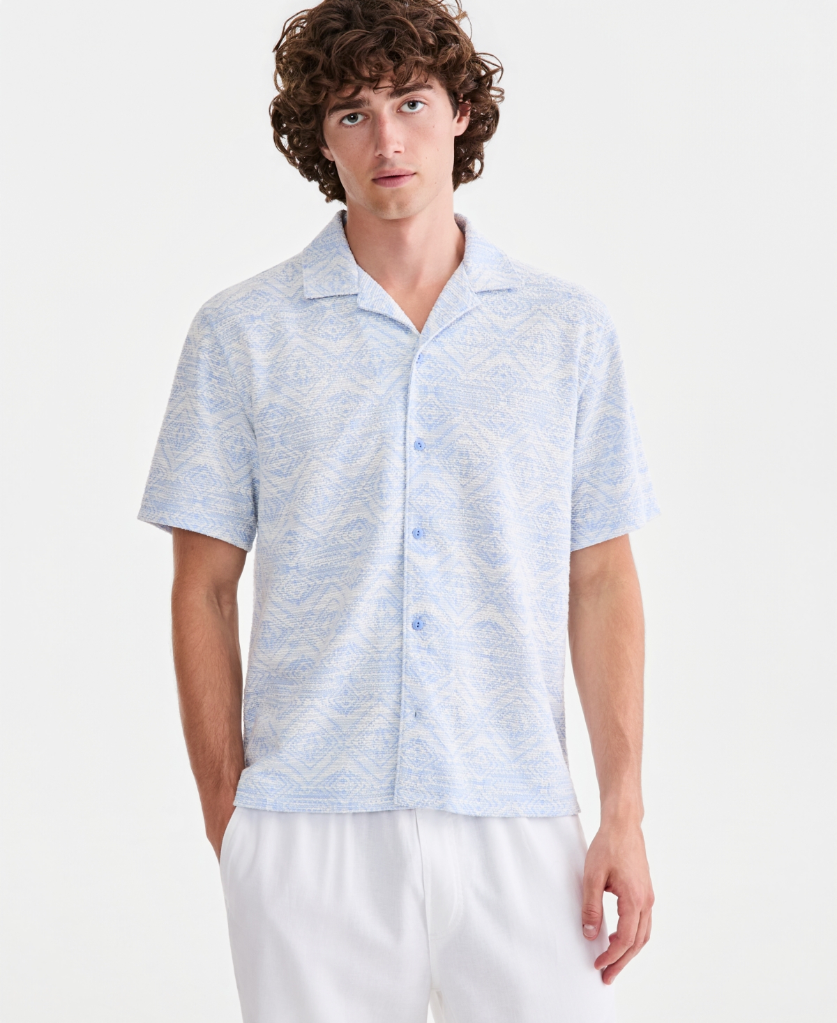 Click here for Sun + Stone Mens Knit Medallion-Print Camp Shirt... prices