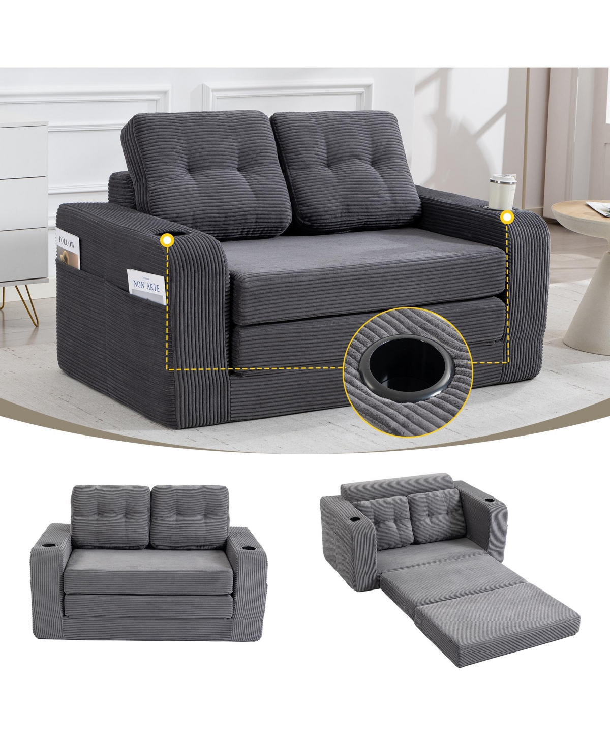 Click here for Rainsken Convertible Sofa Bed  Corduroy Loveseat F... prices