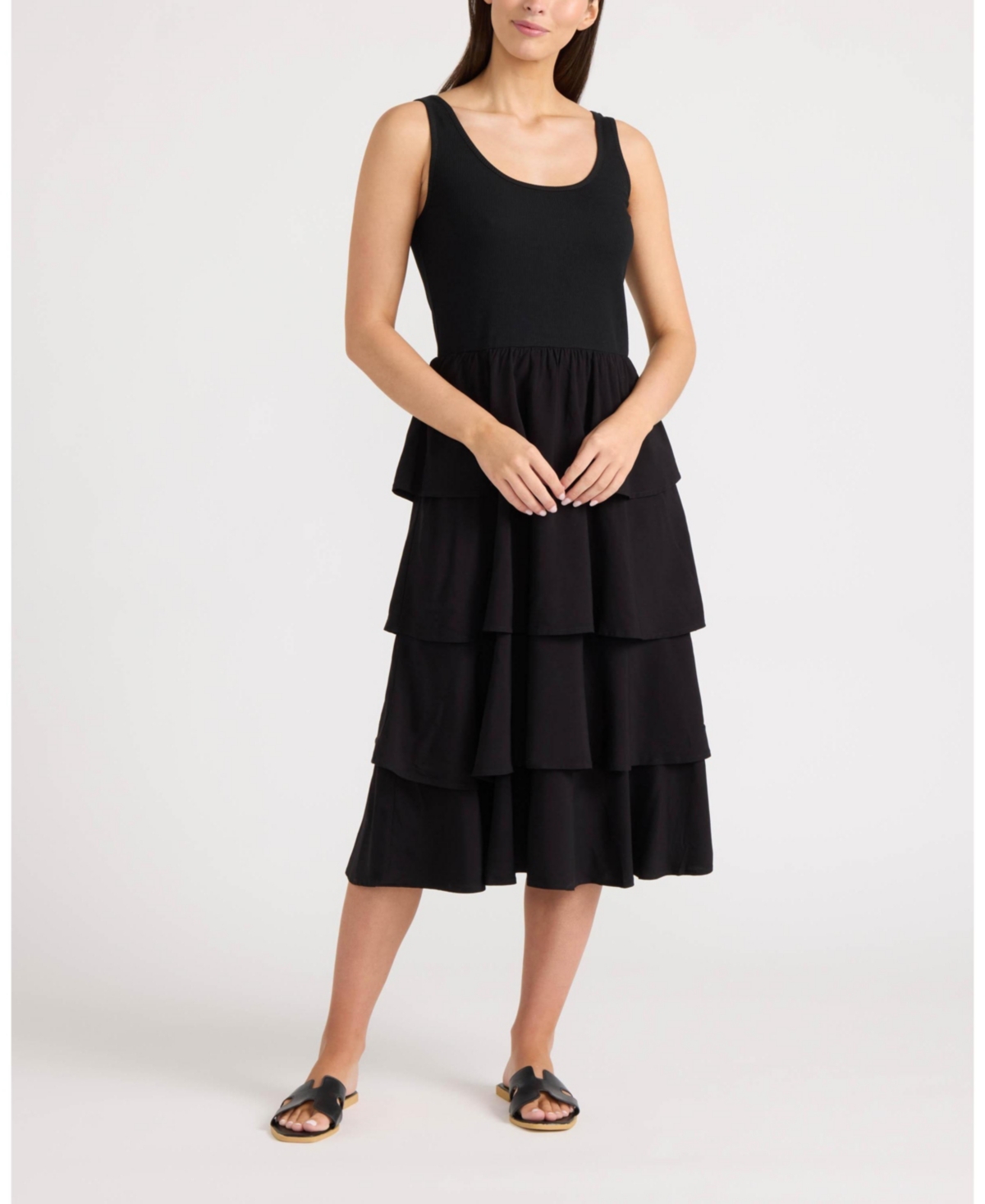 Click here for Ellen Tracy Womens Knit Tank Top Tiered Dress - Bl... prices