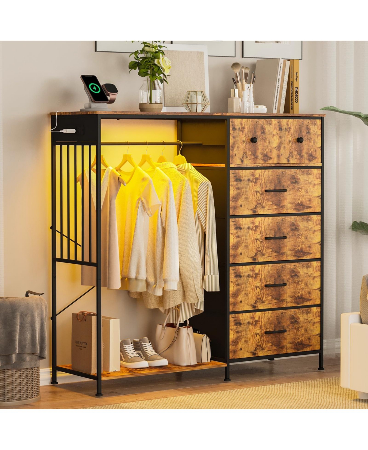 Click here for gaomon 49.2 Dresser with Hanging Rack and Led Ligh... prices