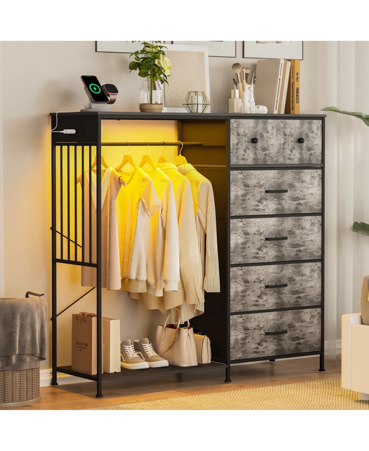 Click here for gaomon 49.2 w Dresser with Hanging Rack and Led Li... prices