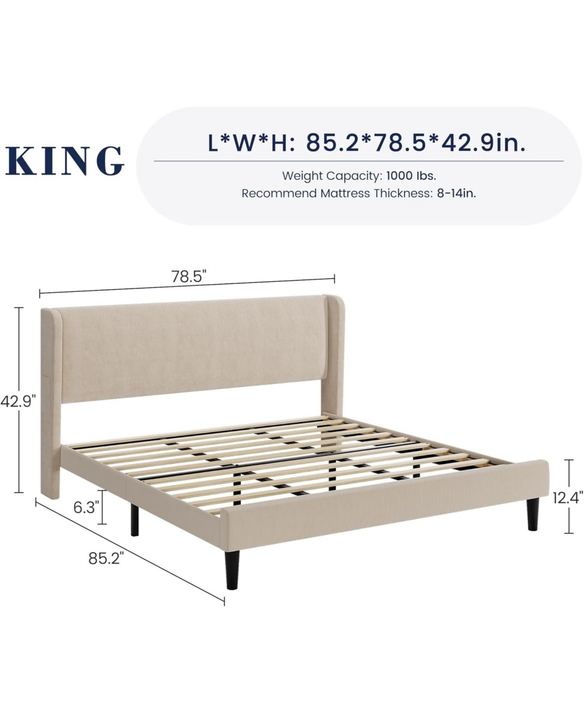 Click here for gaomon Bed Frame Wingback Headboard Vertical Strip... prices