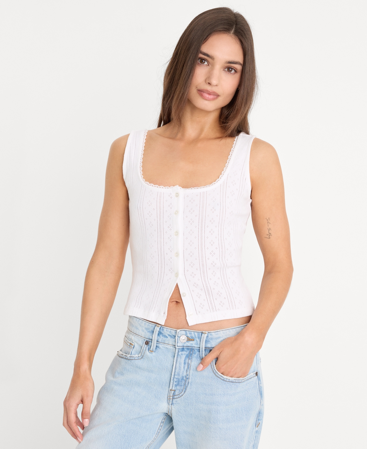 Click here for Good American Womens Pointelle Square-Neck Tank To... prices