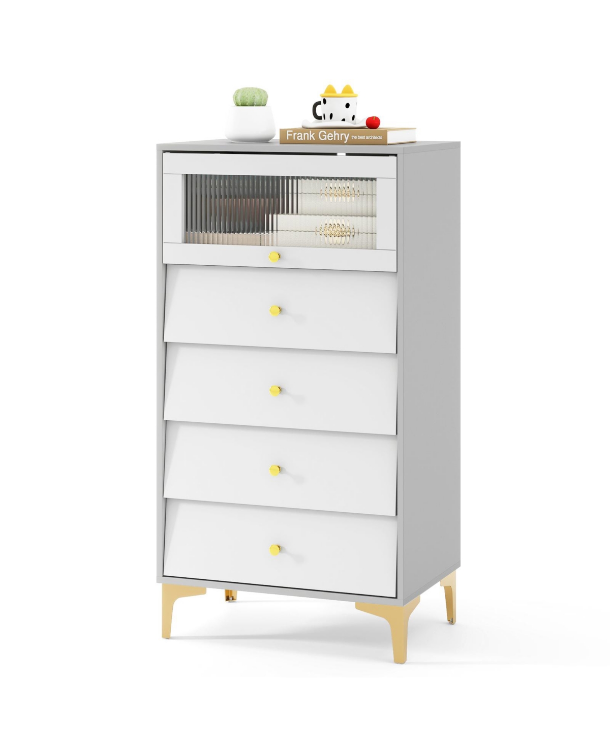 Click here for Slickblue Modern 4 Drawer Cabinet with Fluted Glas... prices