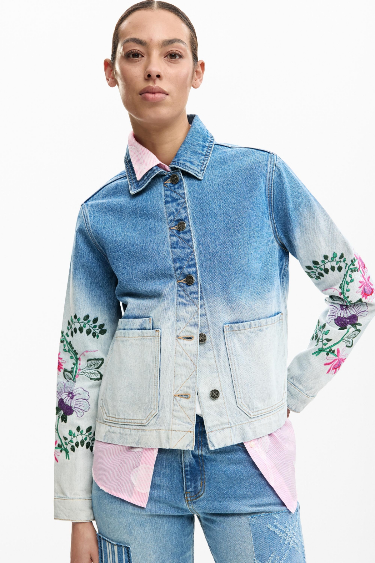 Click here for Desigual Womens Denim jacket flowers - Medium blue prices