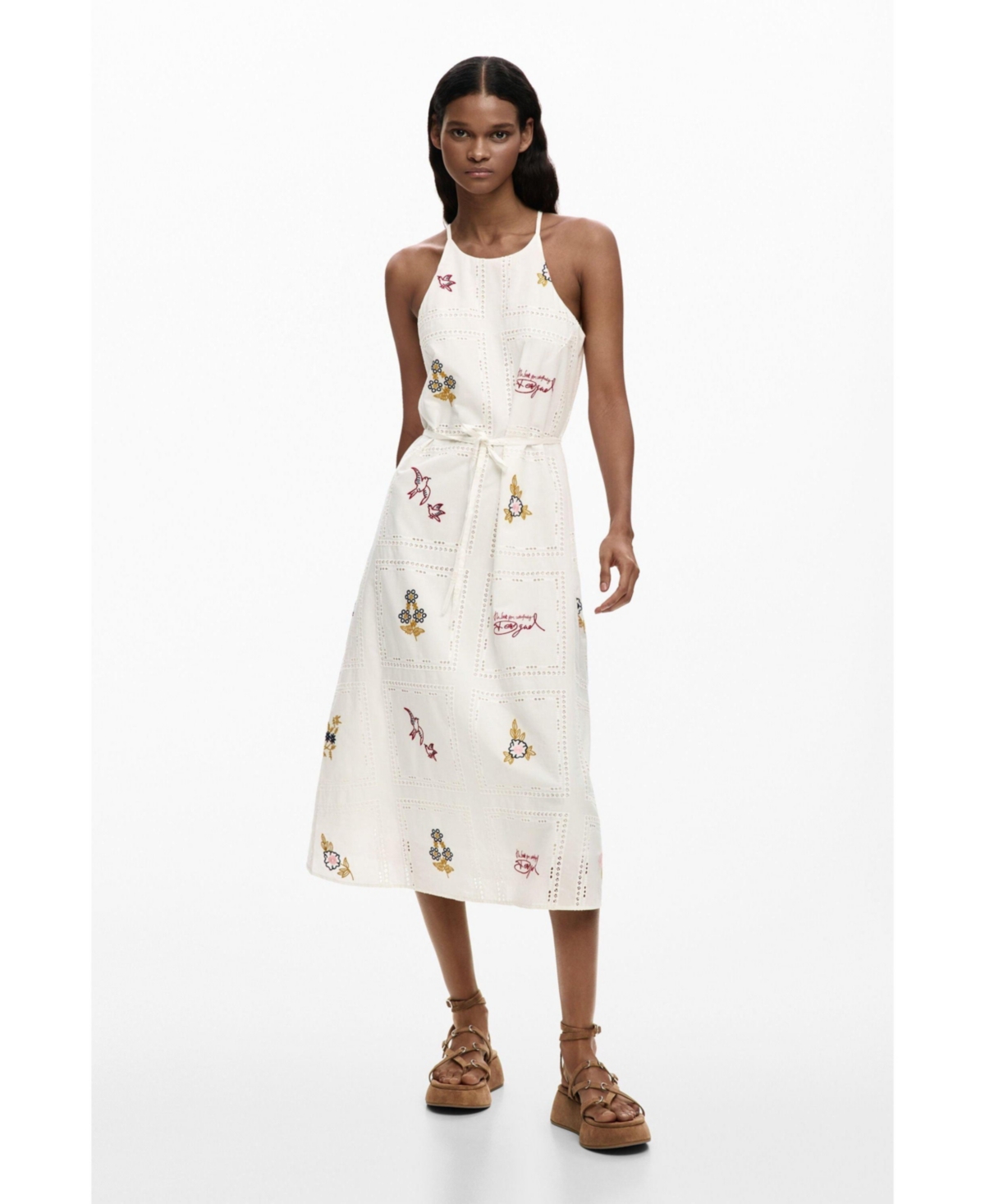 Click here for Desigual Womens Embroidered halter dress - White prices