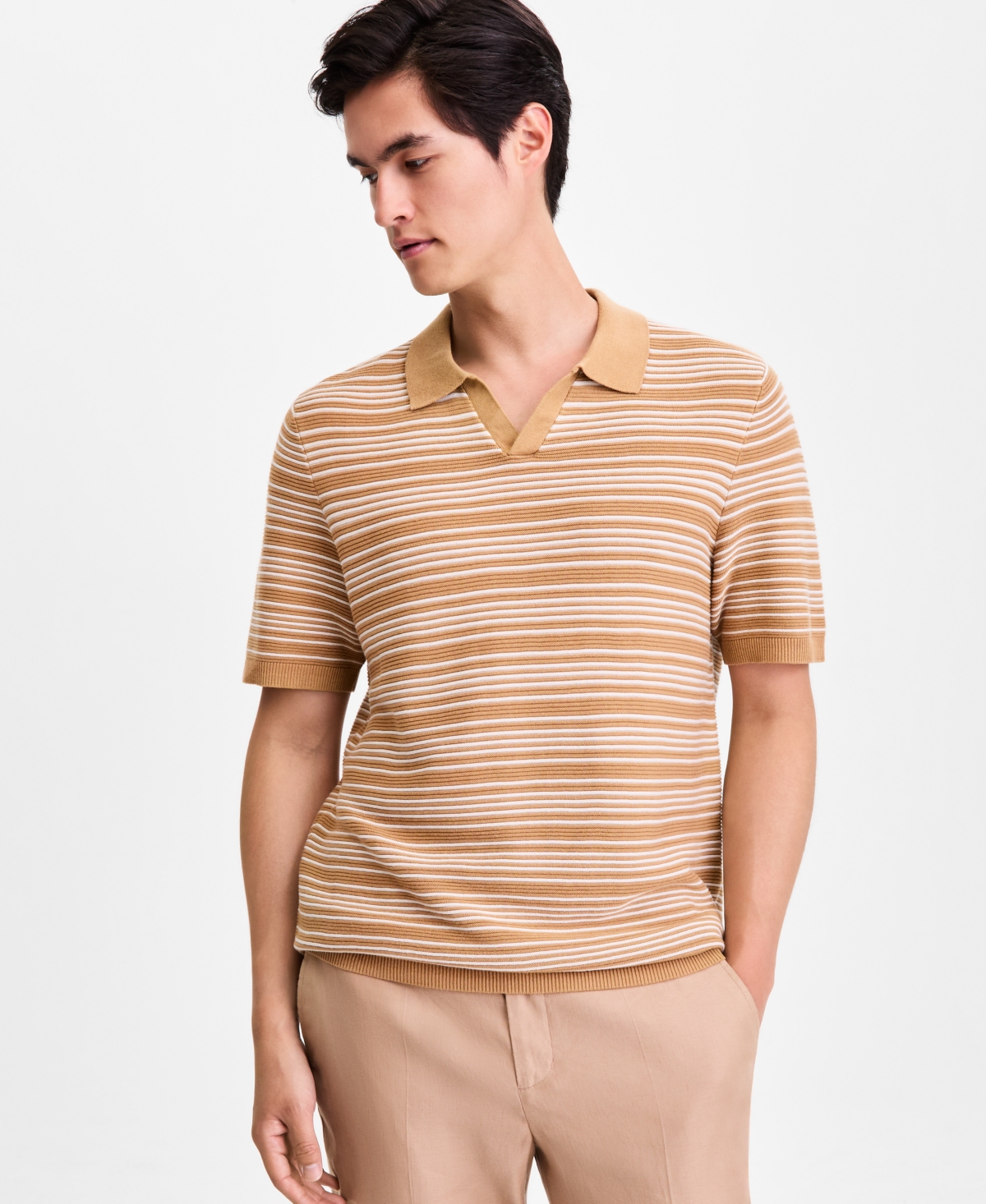 Click here for Alfani Mens Short-Sleeve Stripe Button Johnny Swea... prices