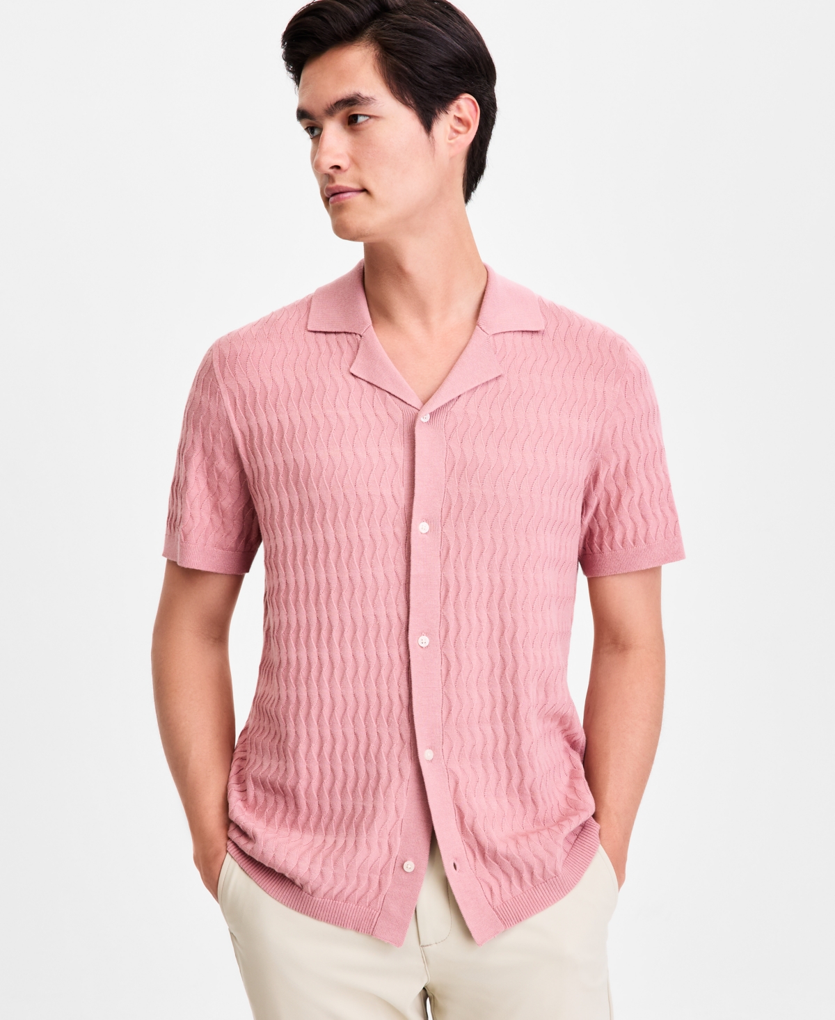 Click here for Alfani Mens Short-Sleeve Textured Button Down Swea... prices