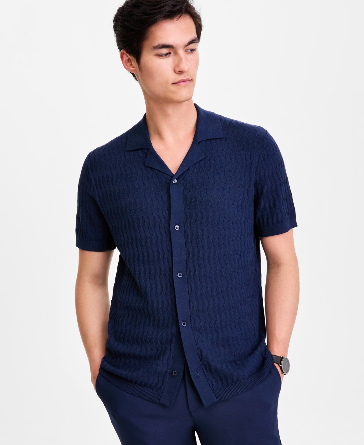 Click here for Alfani Mens Short-Sleeve Textured Button Down Swea... prices