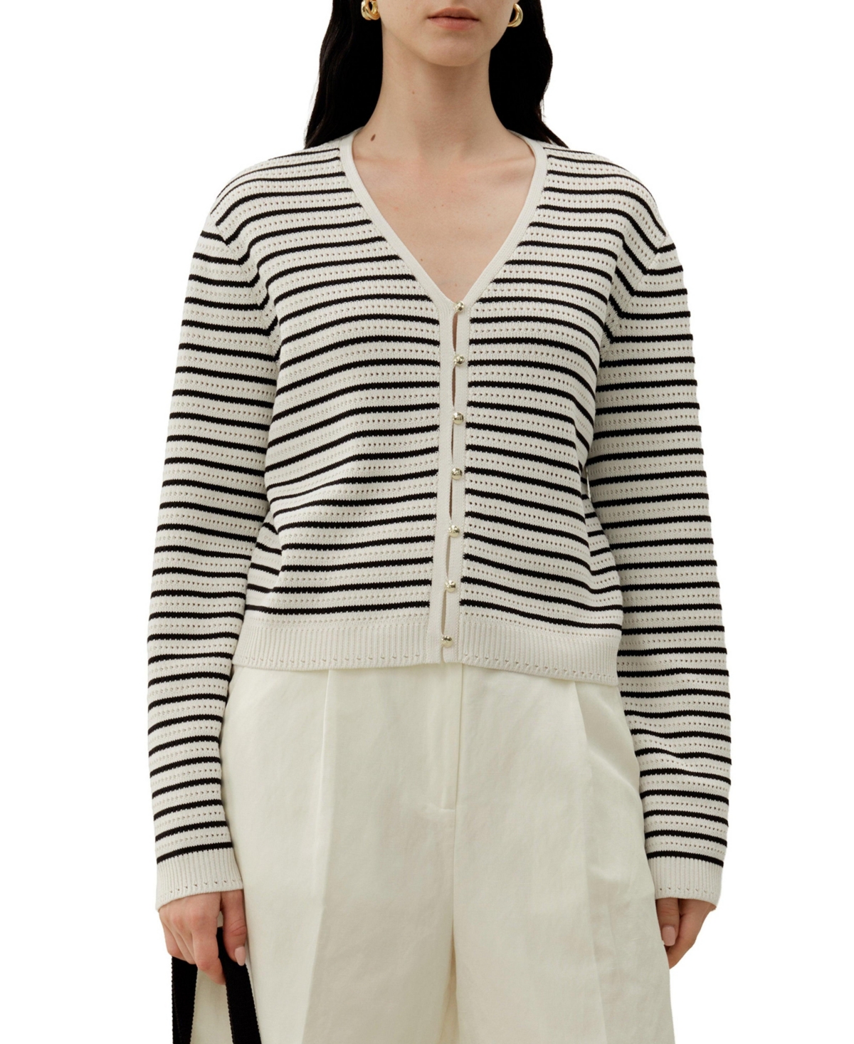 Click here for Lilysilk Womens Toscana Striped Pointelle Cardigan... prices