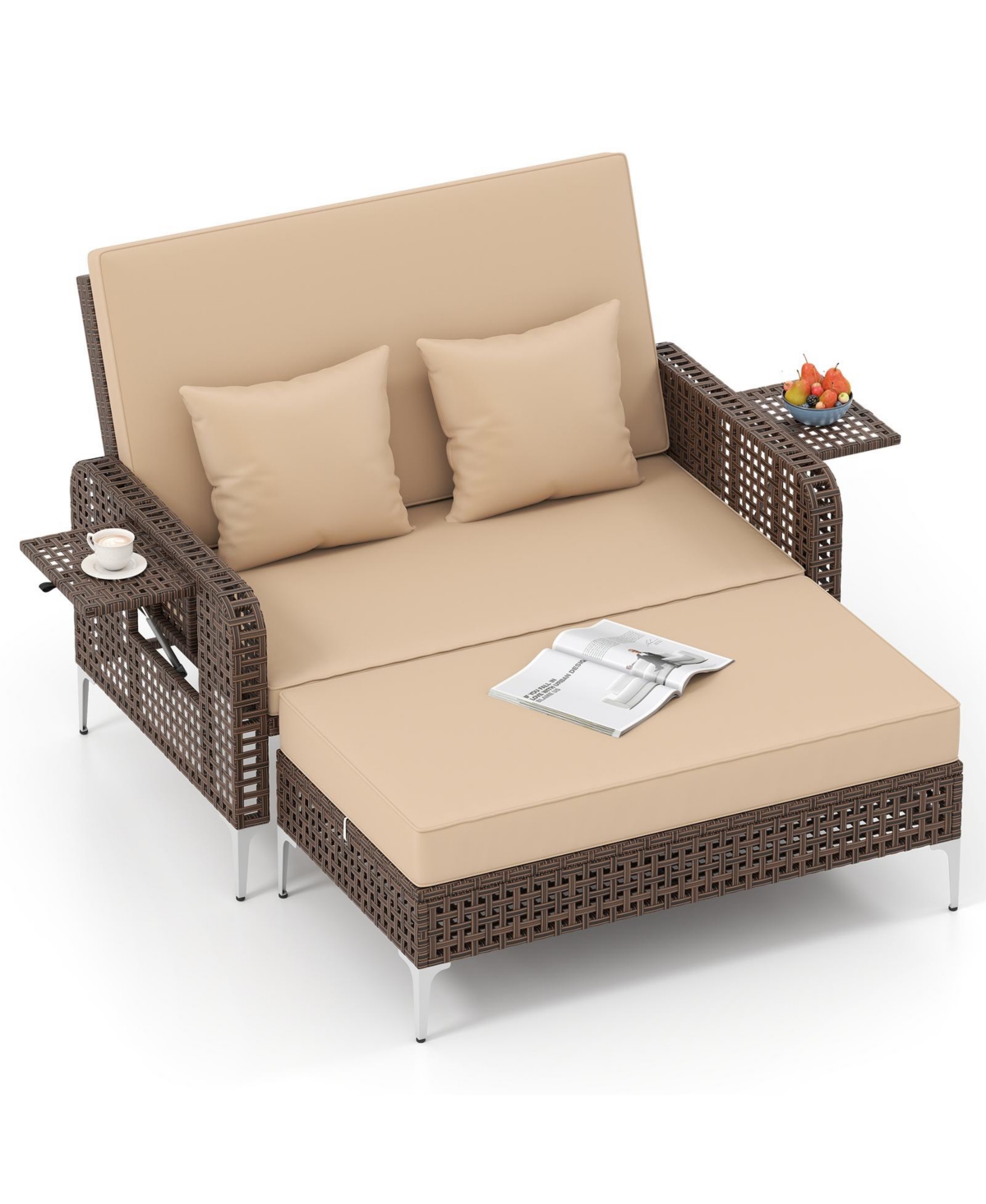 Click here for Gouun 2-Piece Outdoor Wicker Daybed Set with Adjus... prices