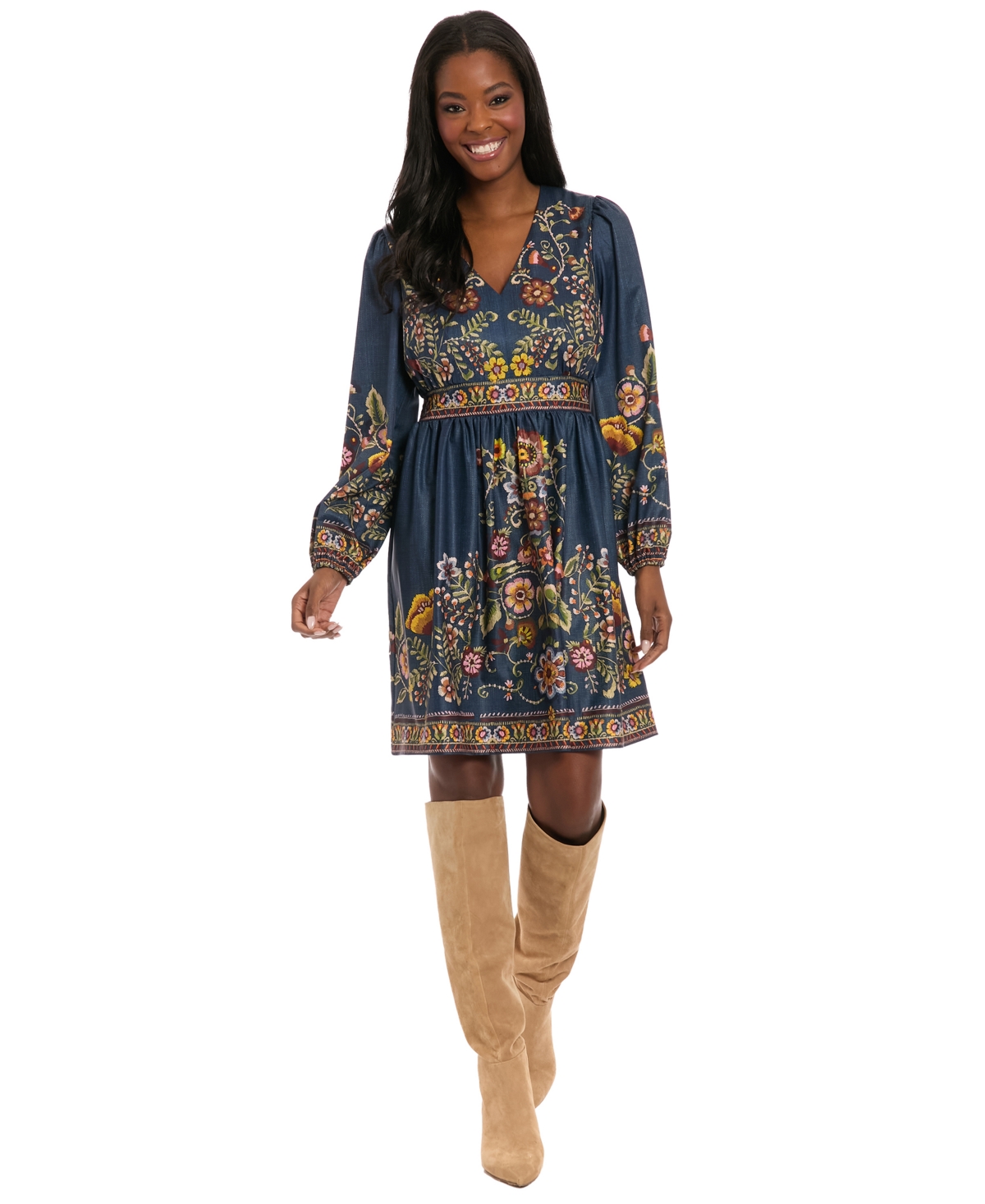 Click here for London Times Petite Printed V-Neck Mini Dress - Na... prices