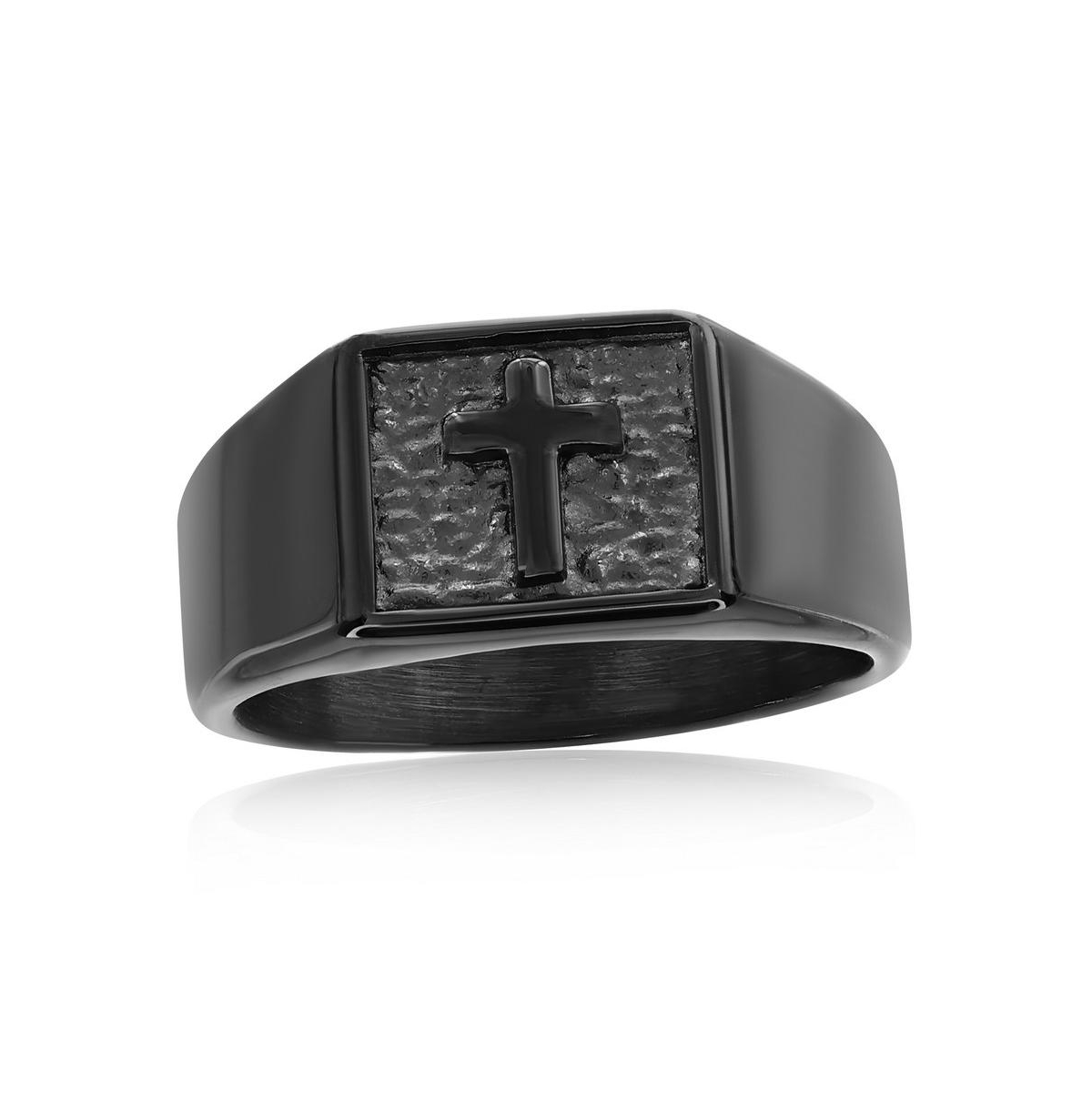 Click here for Metallo Steel Pebbled Cross Ring - Black prices