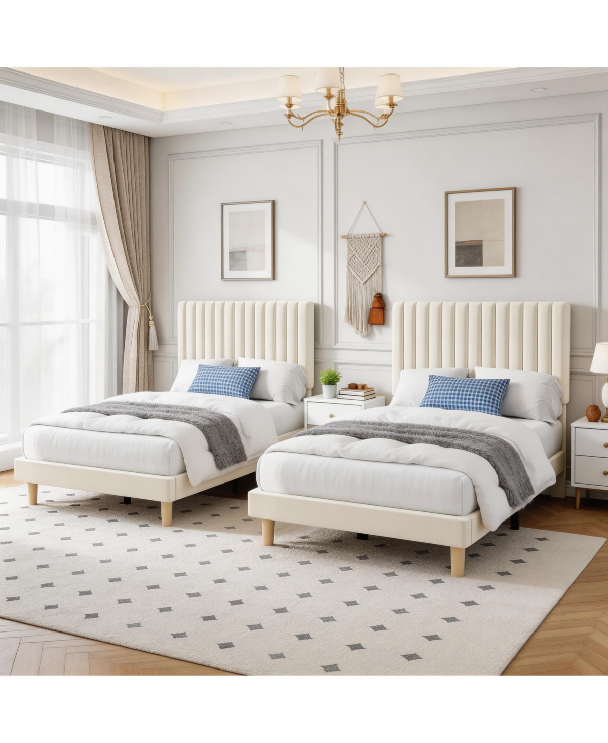 Click here for Homfan Set of 2 Dreamy Velvet Platform Bed Set wit... prices