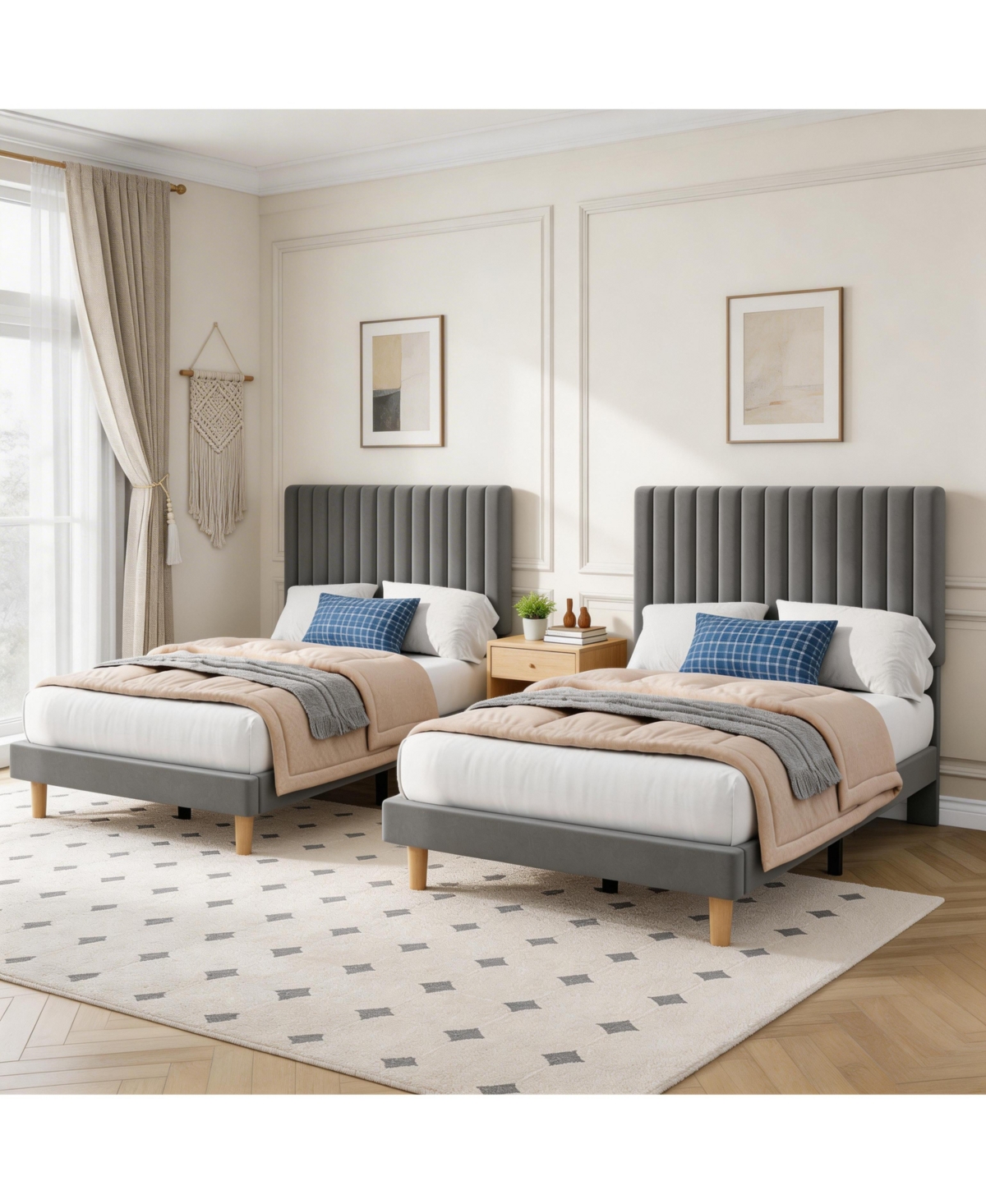 Click here for Homfan Set of 2 Dreamy Velvet Platform Bed Set wit... prices