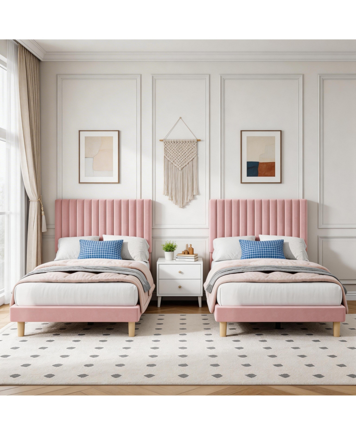 Click here for Homfan Set of 2 Dreamy Velvet Platform Bed Set wit... prices