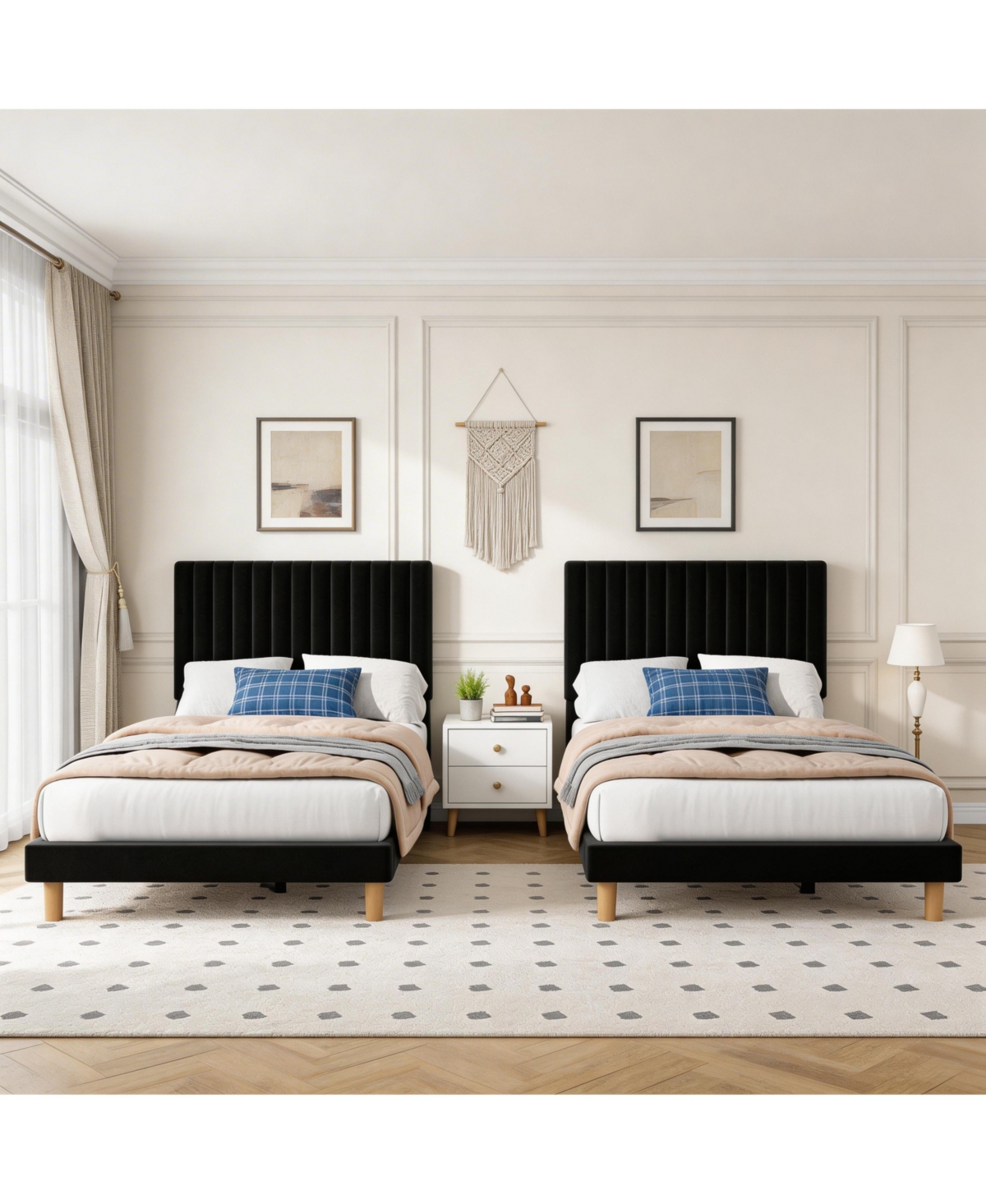 Click here for Homfan Set of 2 Dreamy Velvet Platform Bed Set wit... prices