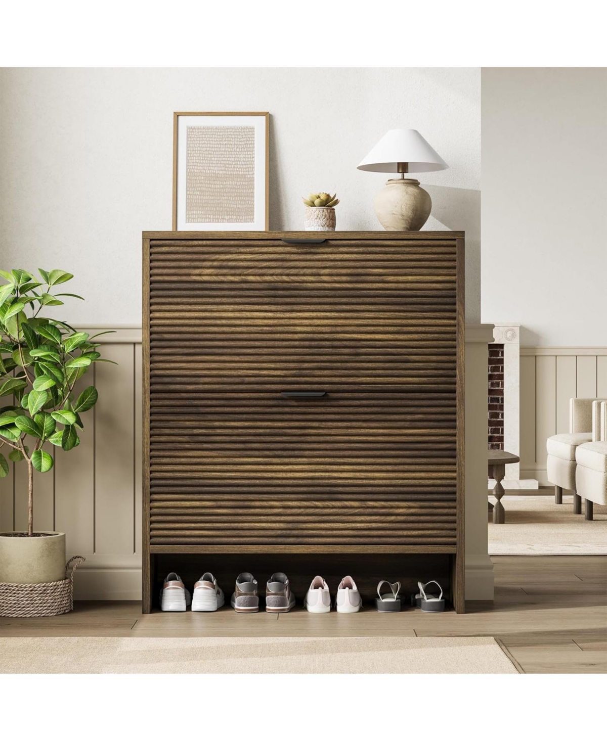 Click here for Homfan Fluted Shoe Cabinet with 2 Flip Drawers  Wi... prices