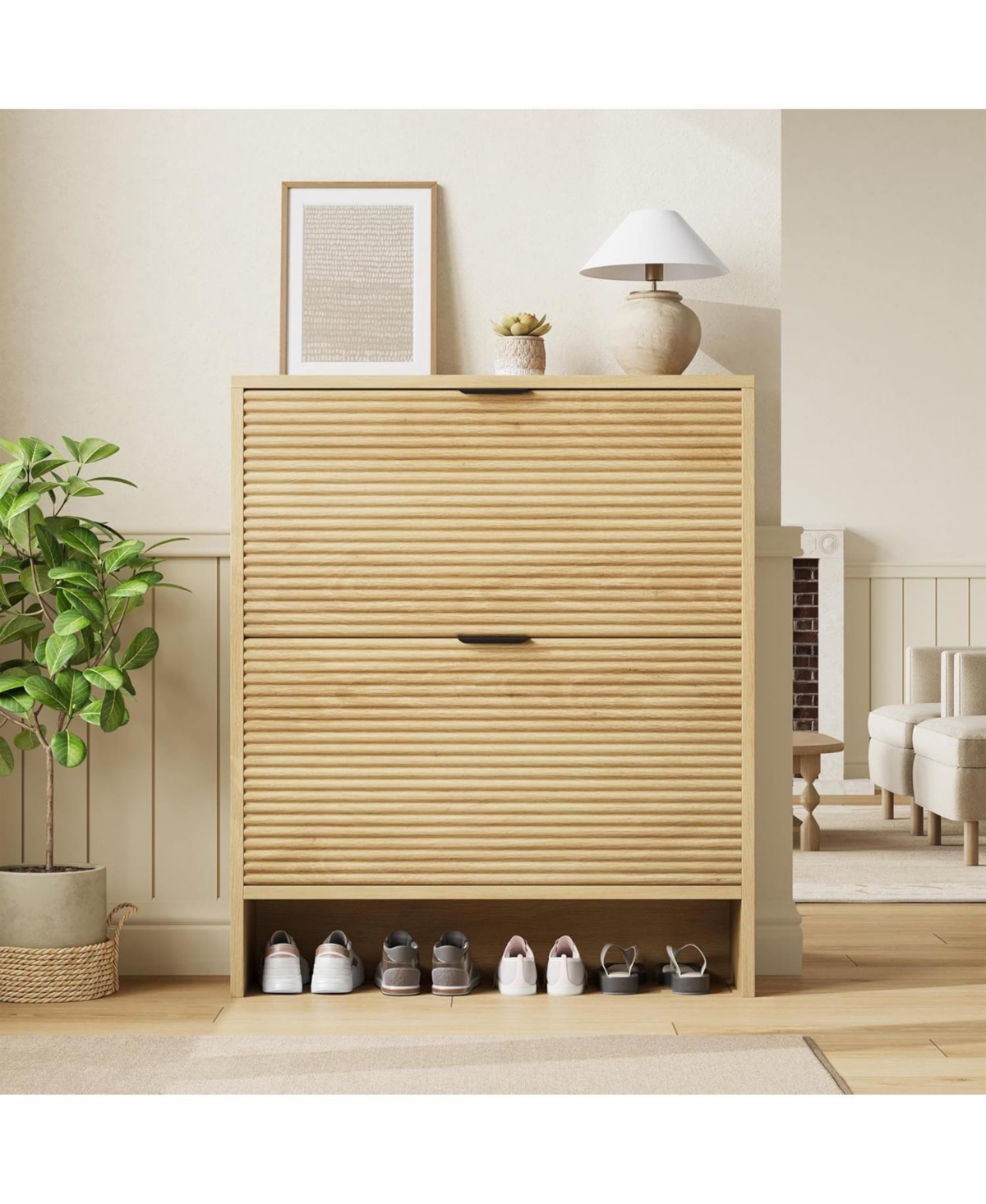 Click here for Homfan Fluted Shoe Cabinet with 2 Flip Drawers  Wi... prices