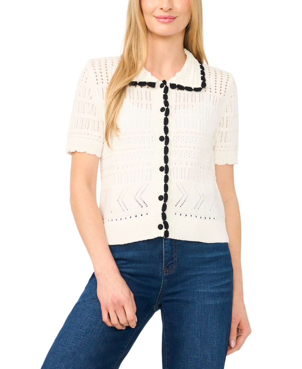 Click here for CeCe Womens Short-Sleeve Collared Cotton Cardigan... prices