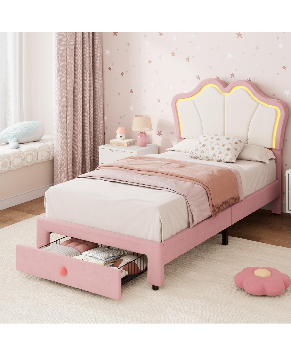 Click here for gaomon Twin Size Upholstered Led Storage Bed Frame... prices