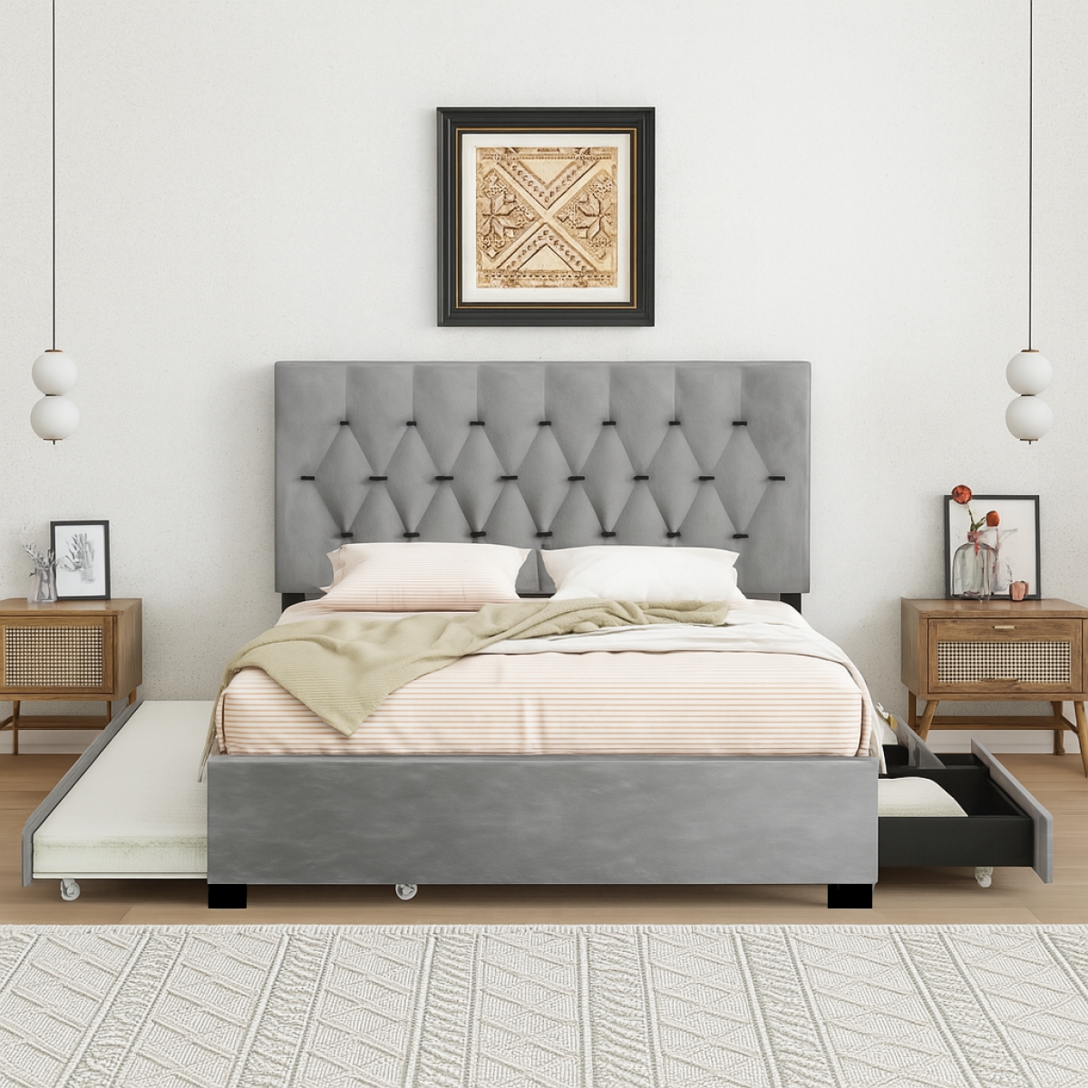 Click here for Streamdale Furniture Queen Upholstered Bed w/ Trun... prices