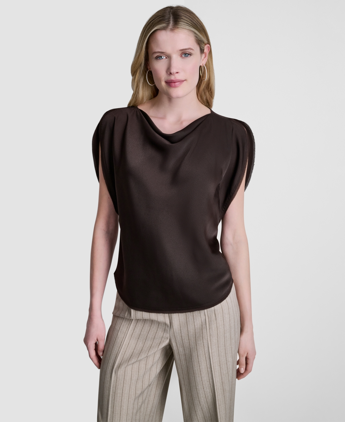 Click here for Dkny Womens Flutter-Sleeve Cowl Neck Blouse - Toba... prices