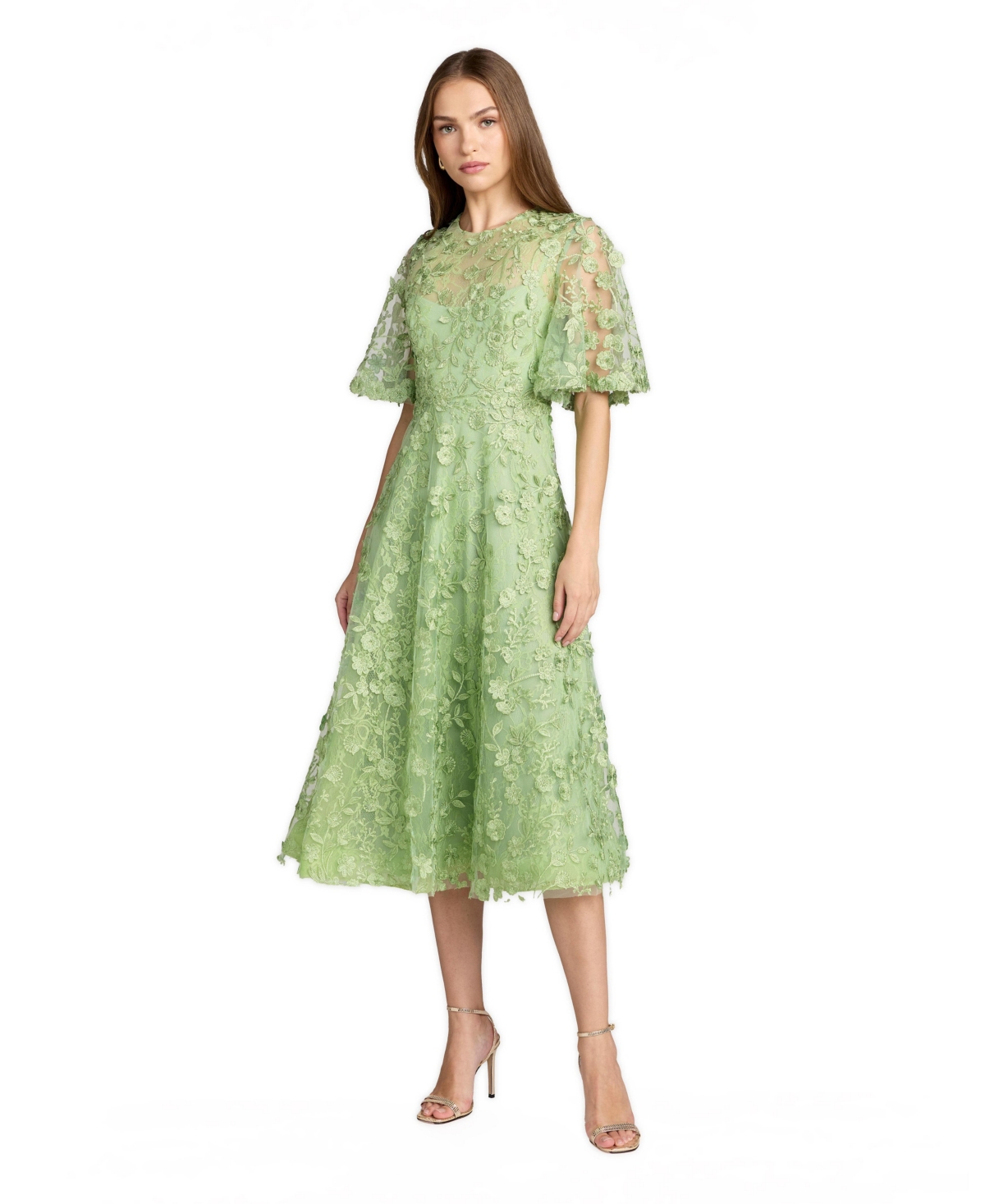 Click here for Mac Duggal Womens Floral Embroidered Mesh Midi Dre... prices